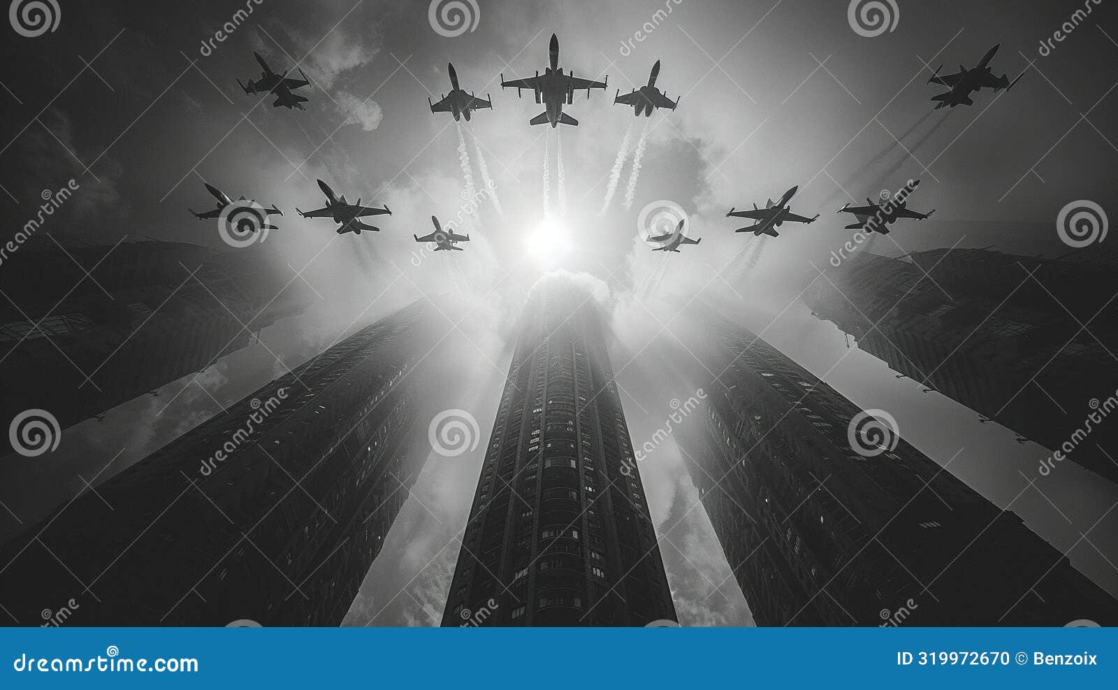 A Military Flyover during a Parade Wide Shot Stock Photo - Image of ...