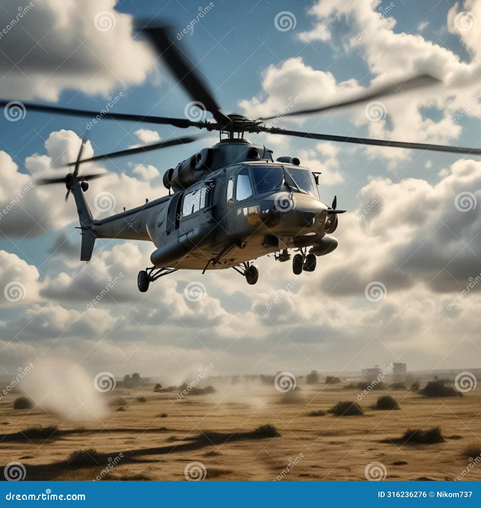 Military Helicopter Flying in the Sky Over the Clouds. 3d Render Stock ...