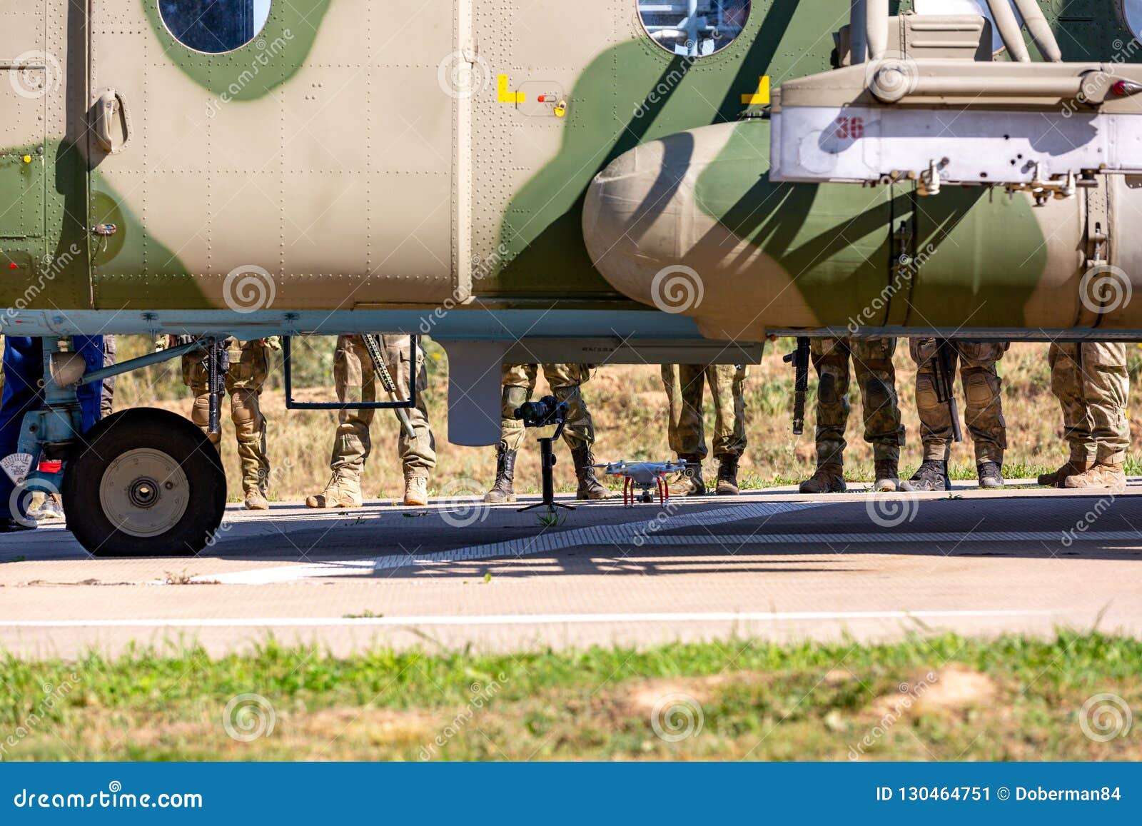 Military Helicopter Lands on the Ground during Military Exercise Stock ...