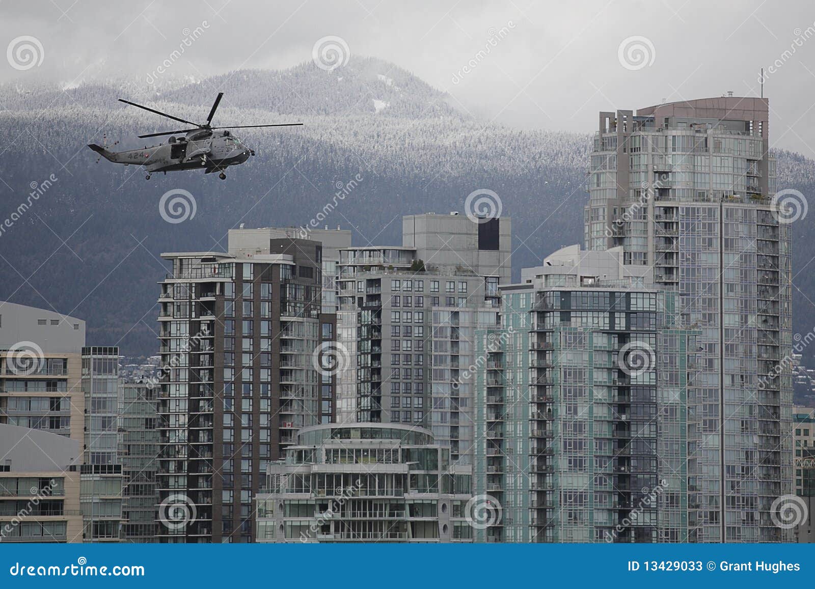Military Helicopter Over City Skyline Stock Image - Image of forest ...