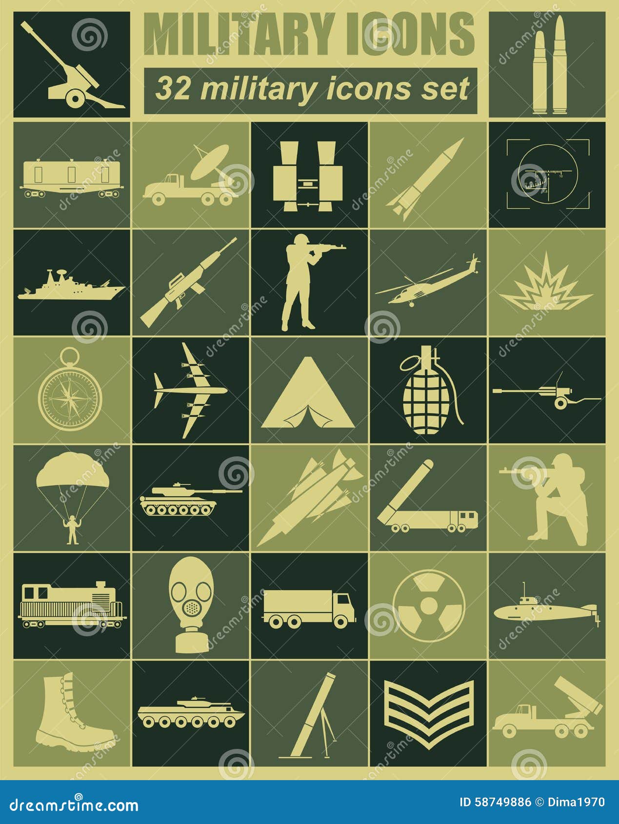 Military Icon Set. Constructor, Kit Stock Vector - Illustration of ...