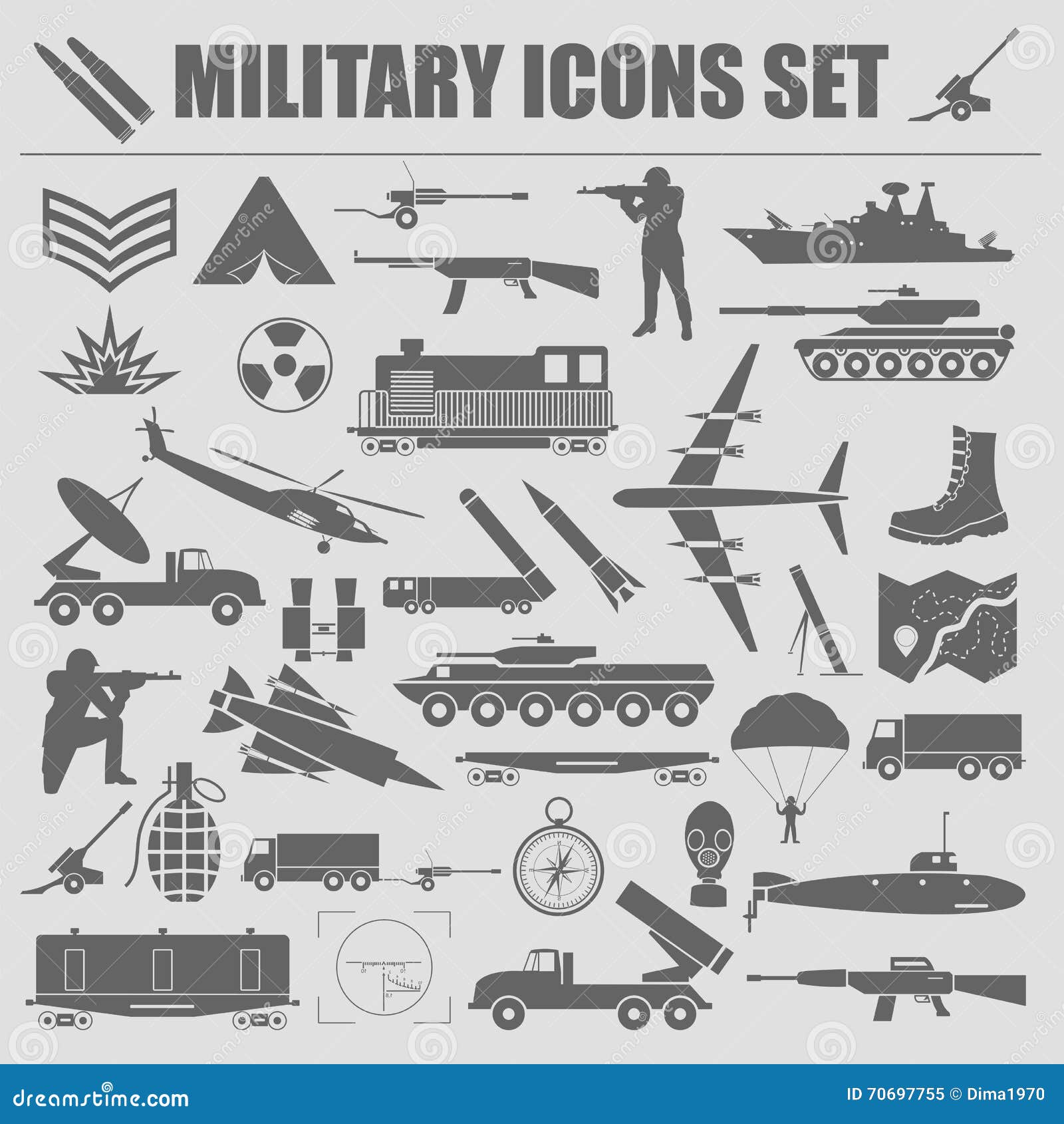 Military Icon Set. Constructor, Kit Stock Vector - Illustration of ...