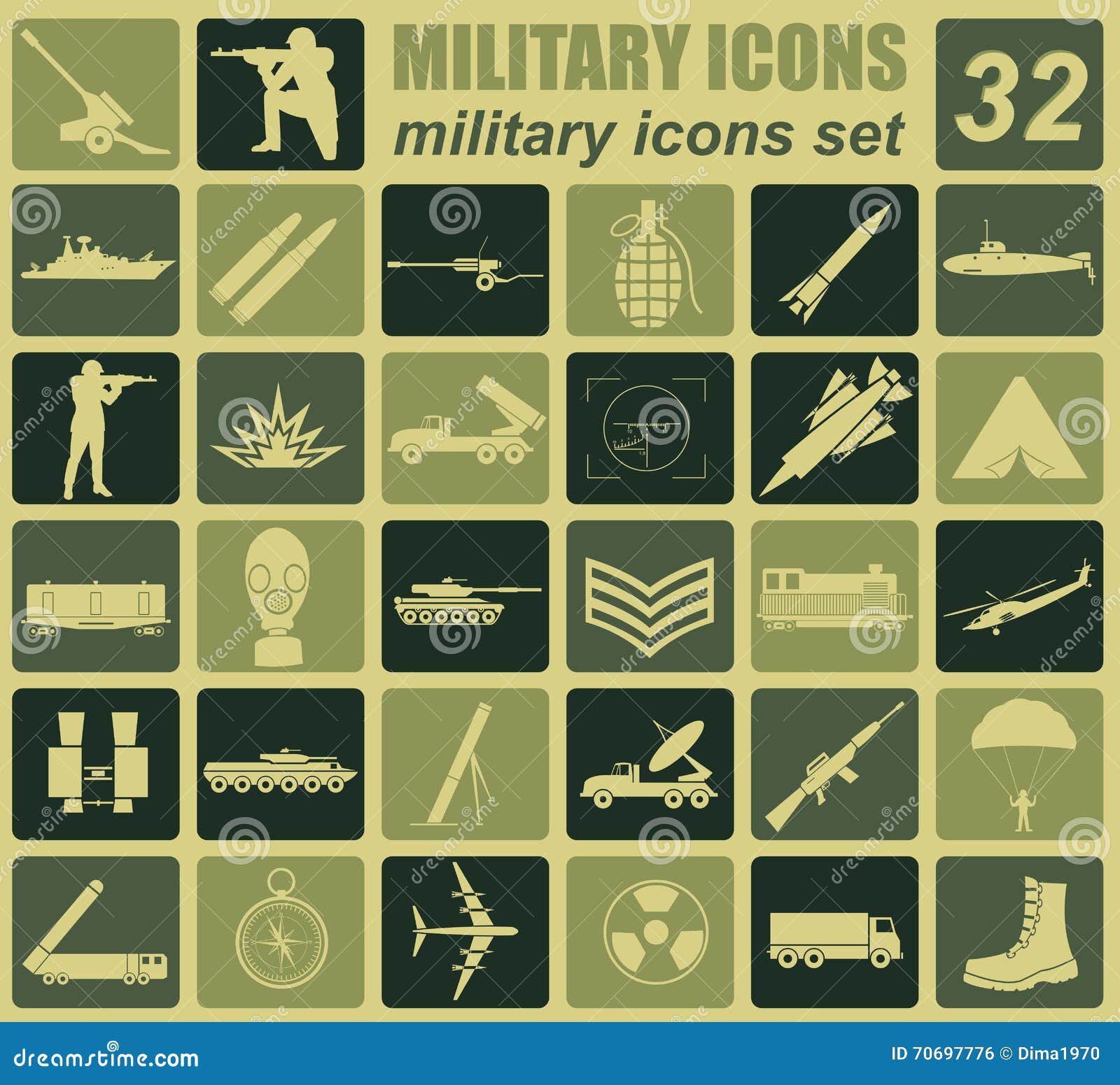 Military Icon Set. Constructor, Kit Stock Vector - Illustration of ...