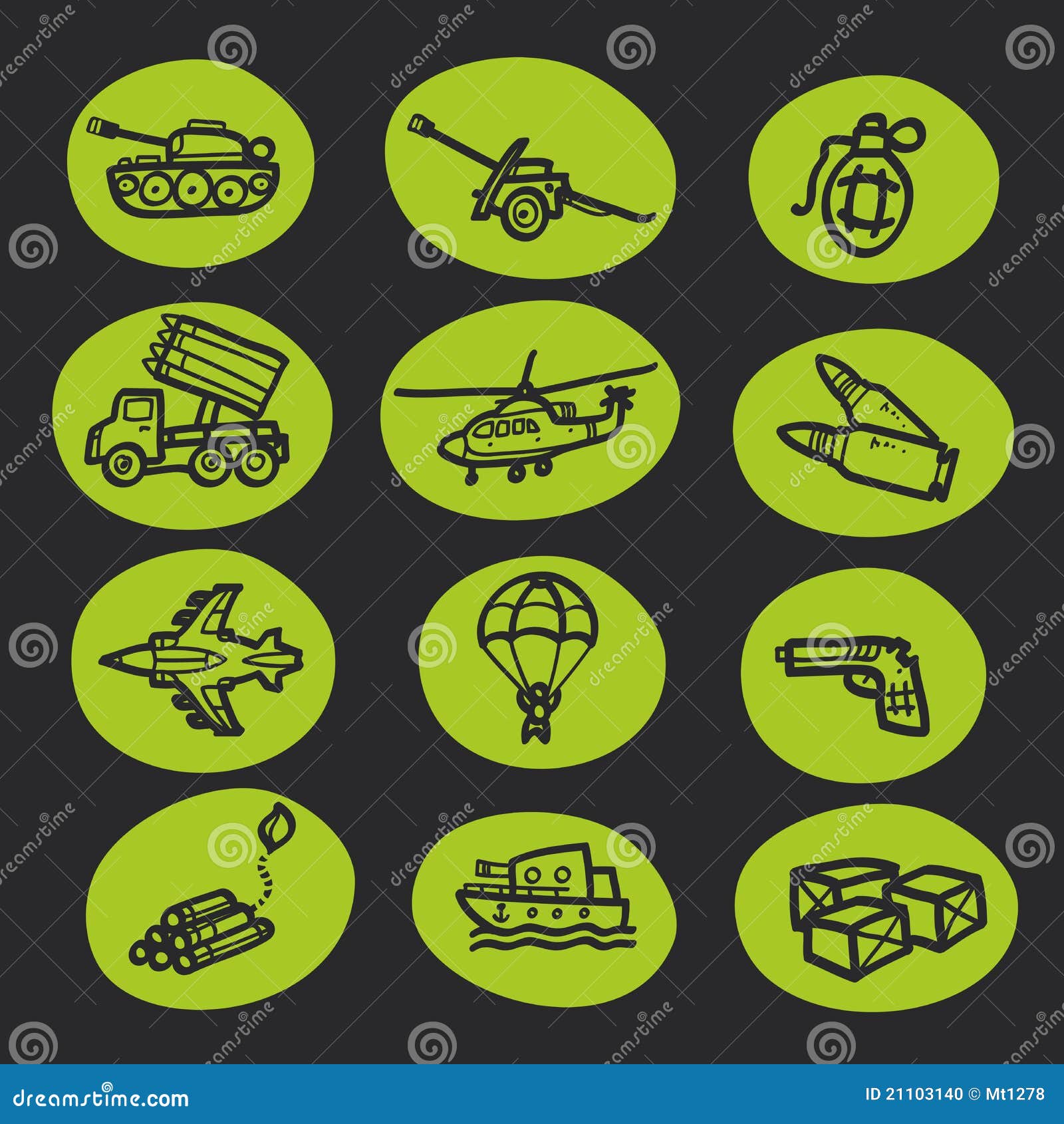 Military icons stock vector. Illustration of tanks, dynamite - 21103140