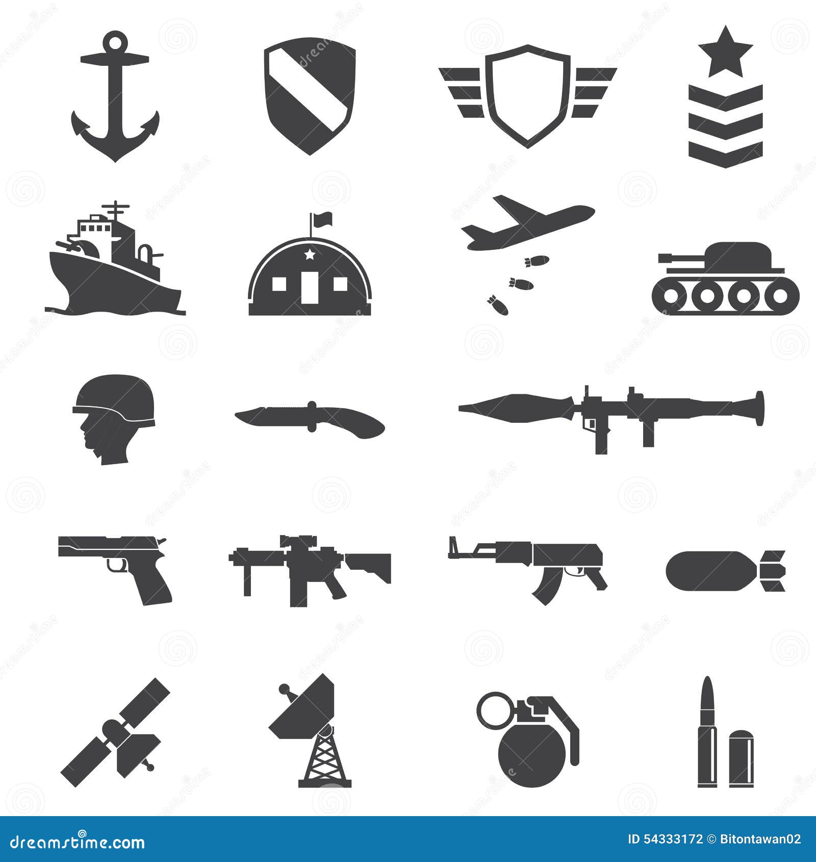 Military icons stock vector. Illustration of design, carbine - 54333172