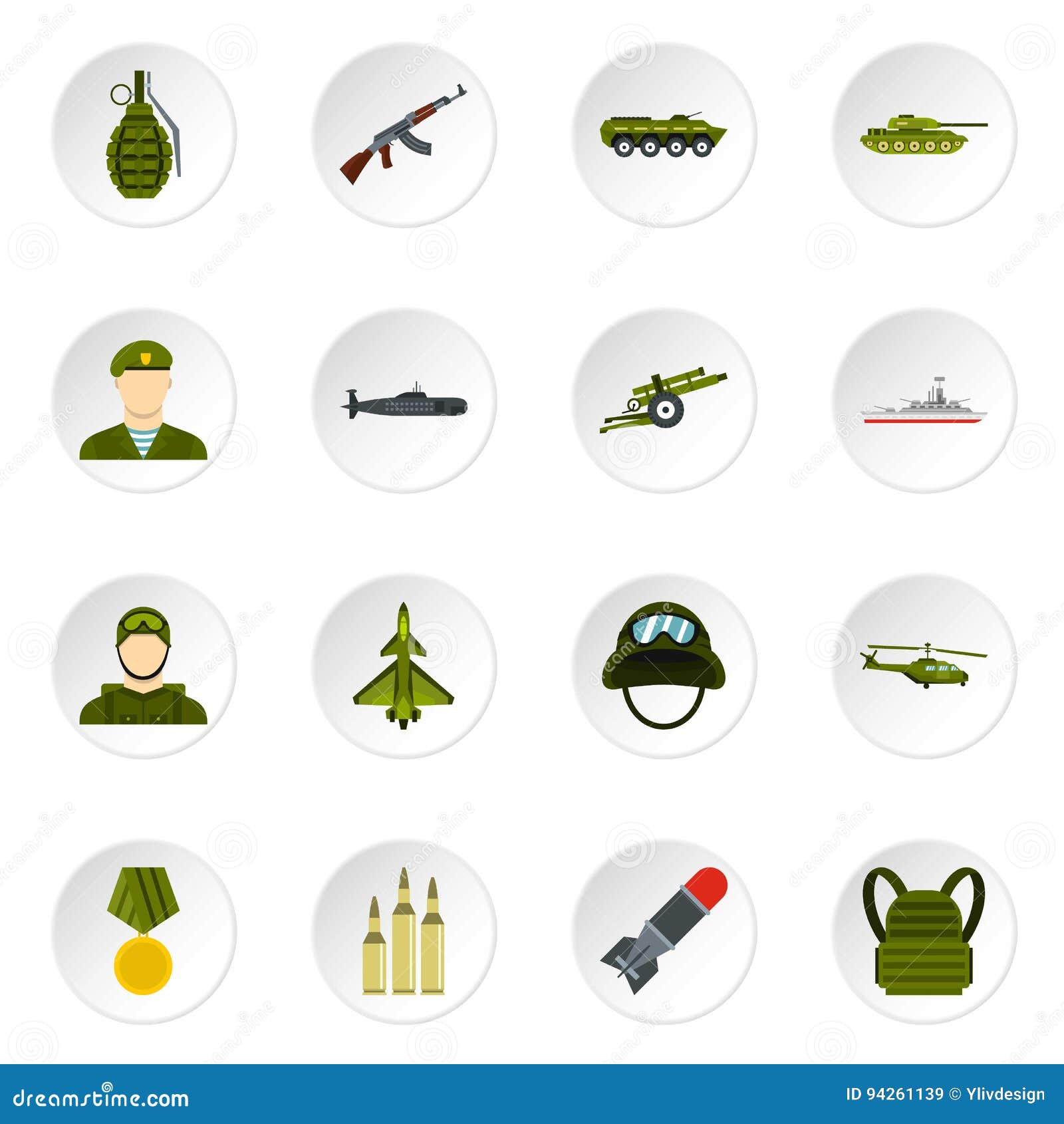 Military Icons Set, Flat Style Stock Vector - Illustration of bomb ...