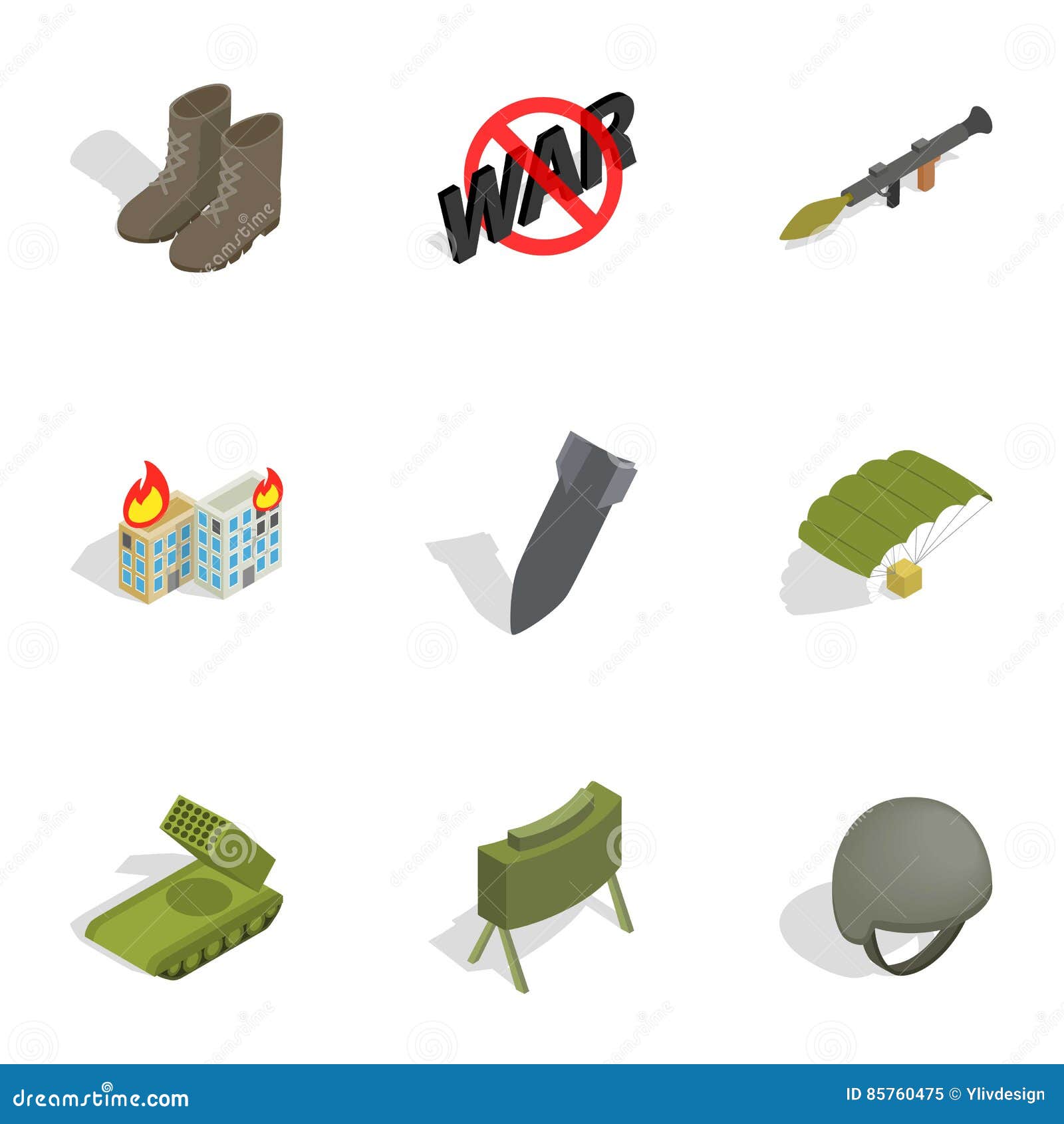 Military Icons Set, Isometric 3d Style Stock Vector - Illustration of ...