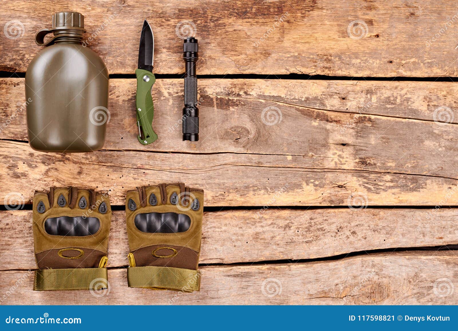 Military Items on Wood with Copyspace. Stock Image - Image of flat ...