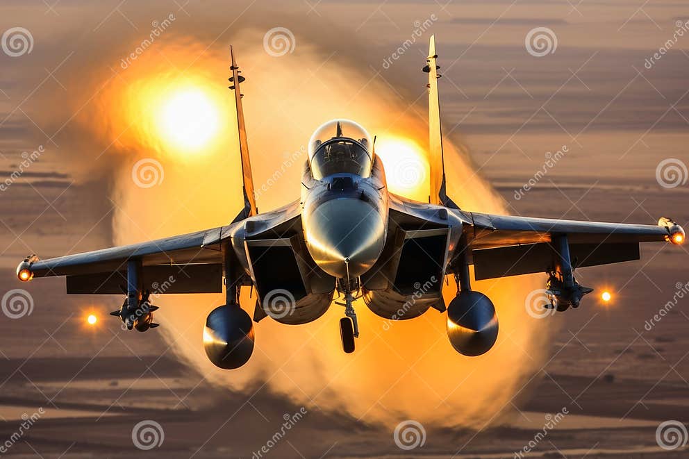 A Military Jet at Full Thrust in the Air Stock Image - Image of ...
