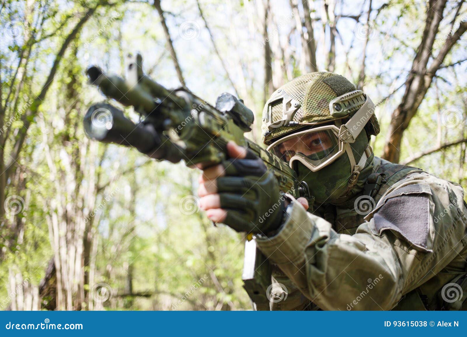 Military Man Aiming with Gun Stock Photo - Image of military, machine ...