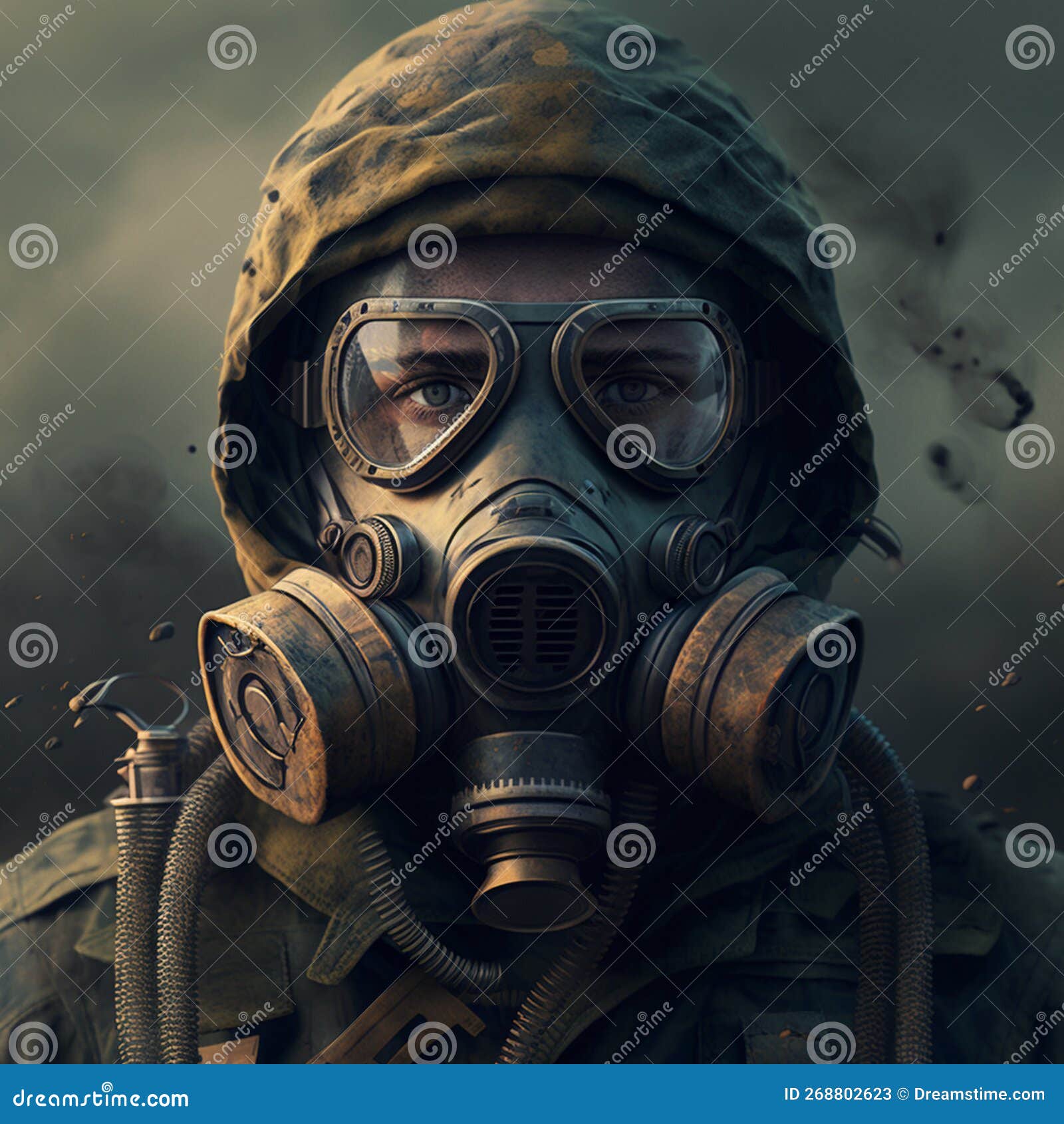 Military Man in a Gas Mask Close-up Stock Illustration - Illustration ...