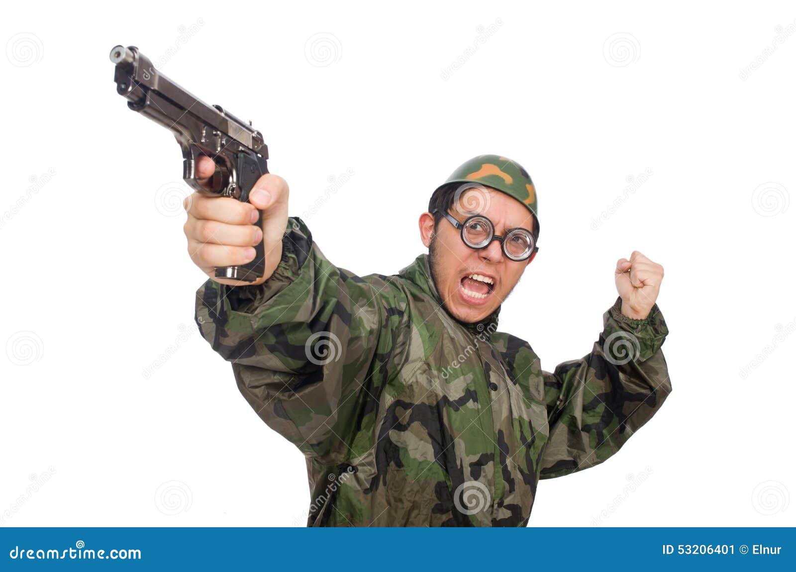 Military Man with a Gun Isolated on White Stock Image - Image of mark ...