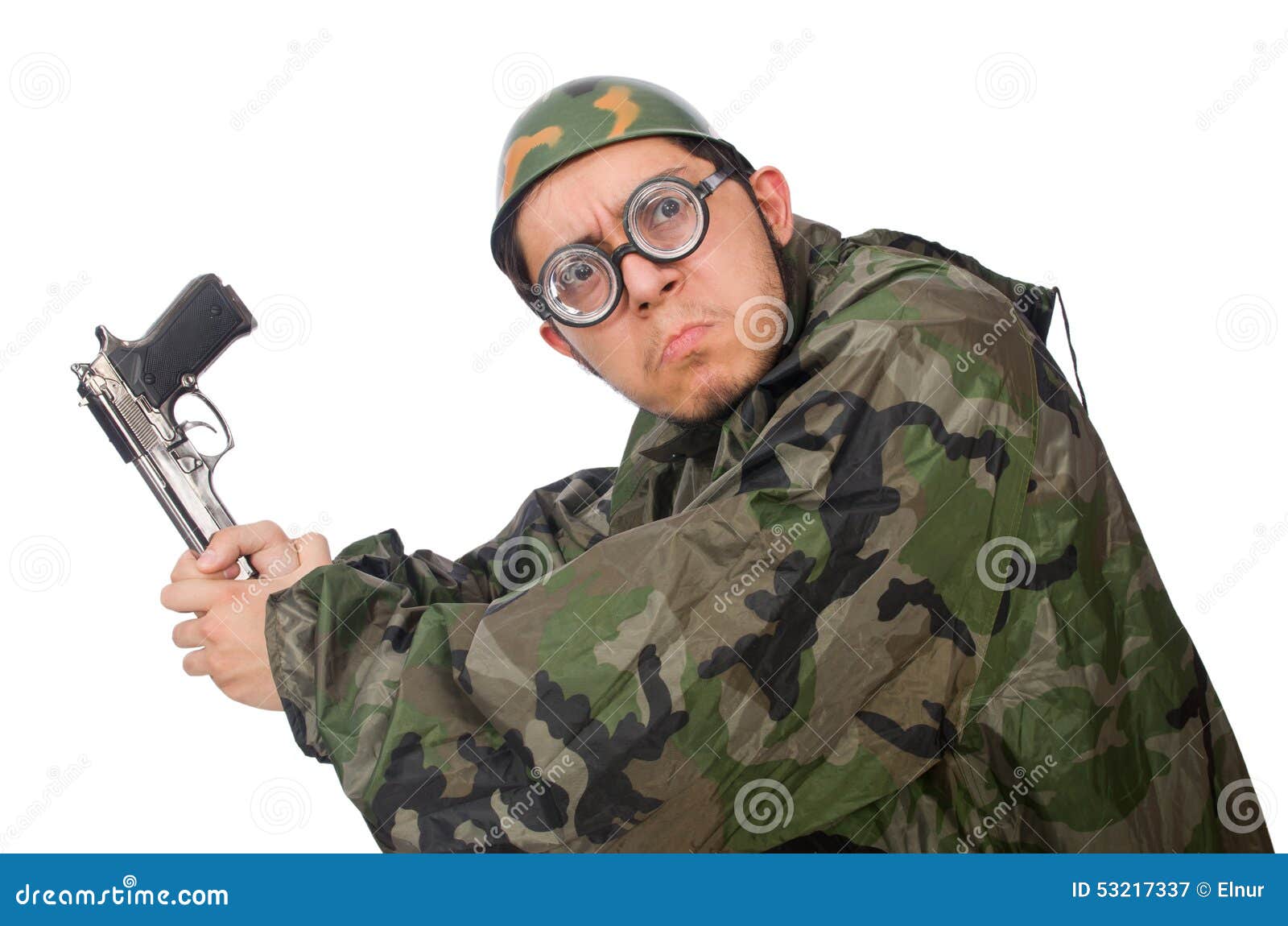 Military Man with a Gun Isolated on White Stock Image - Image of ...