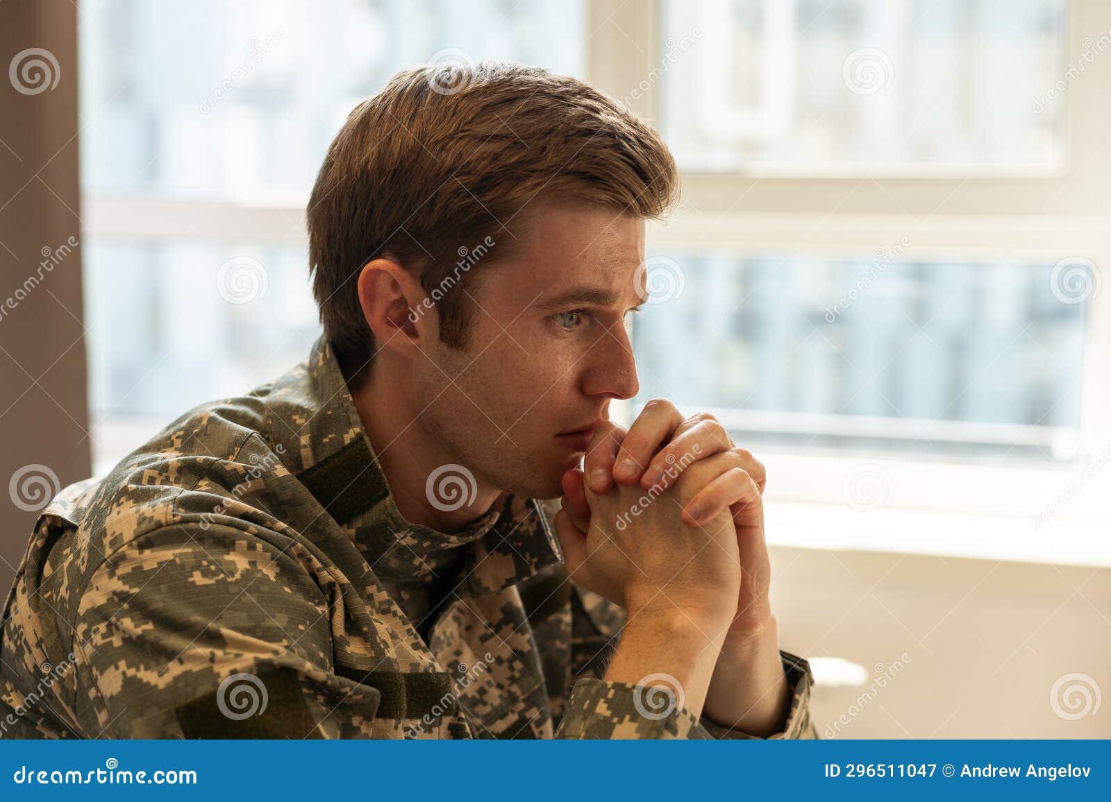 A Military Man in His Thoughts Stock Image - Image of home, young ...