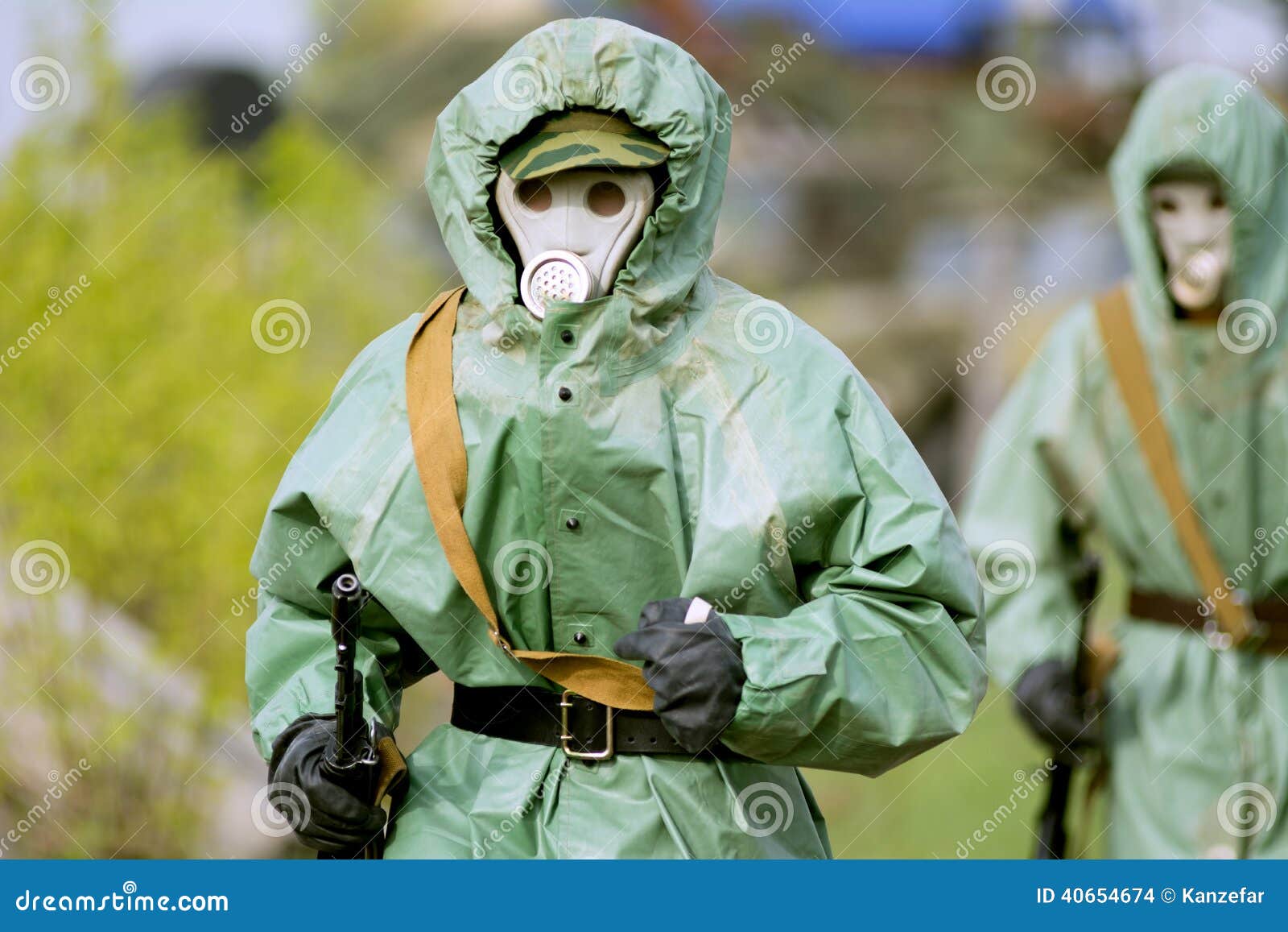 Military Man in Protective Suit and Gas Mask Outdoors. Stock Photo ...
