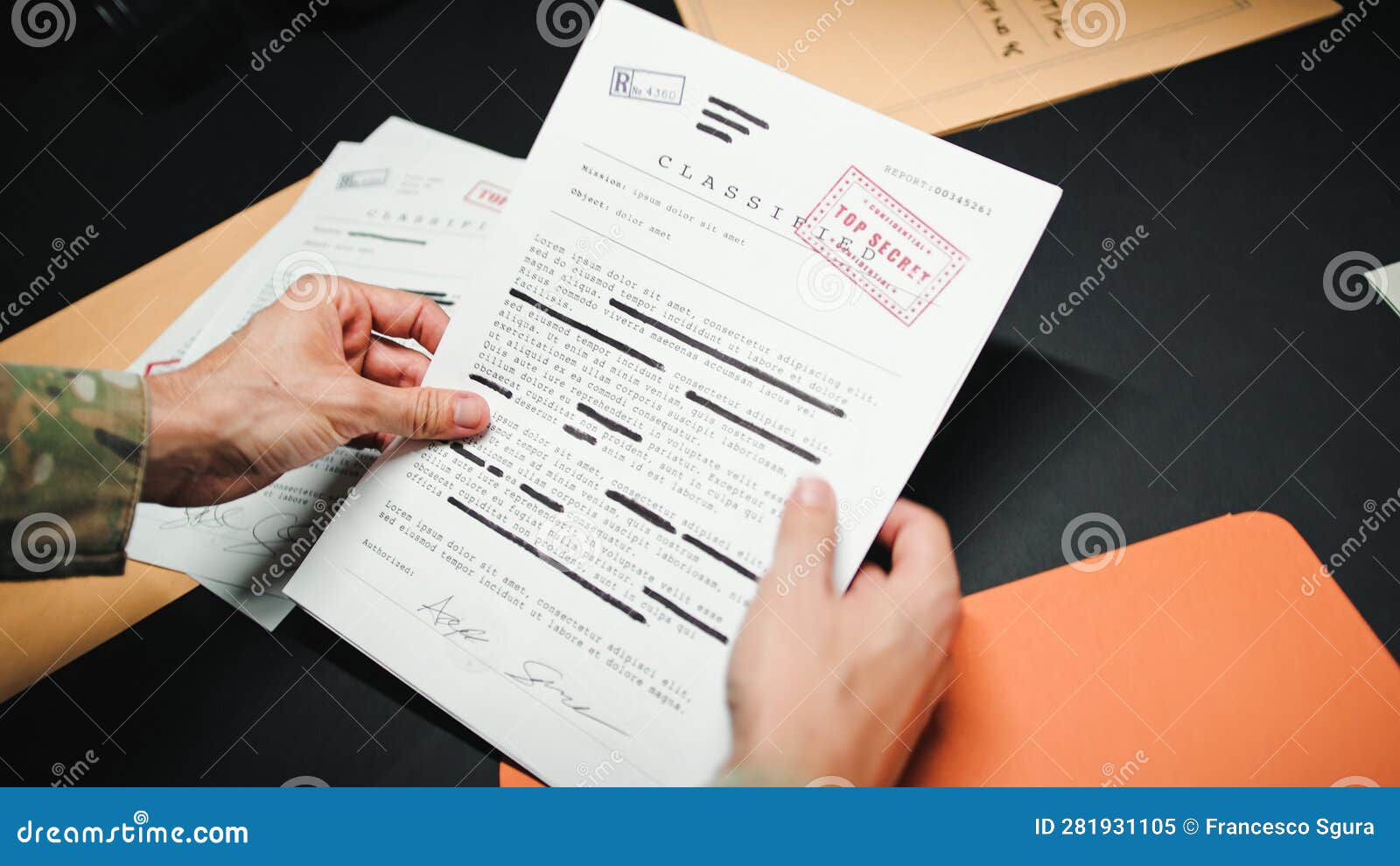 Military Man Reads Secret Documents. Stock Image - Image of report ...