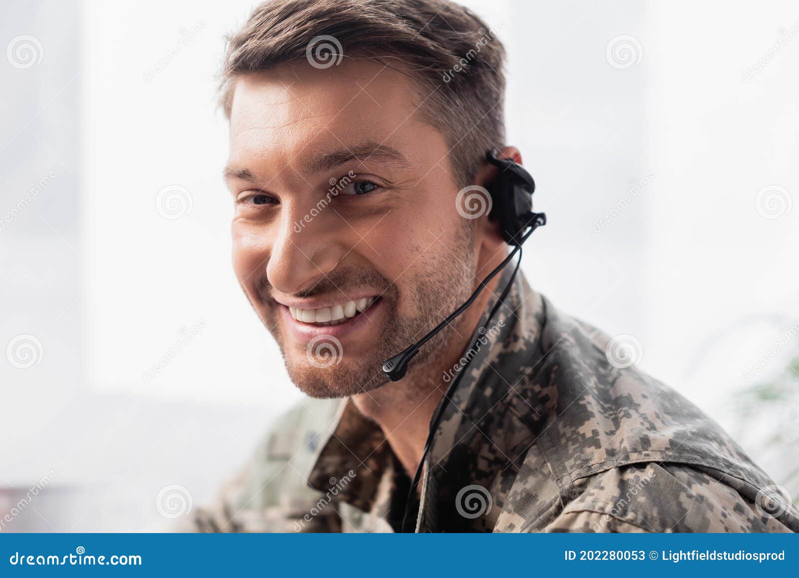 Military Man in Uniform and Headset Stock Image - Image of indoors ...