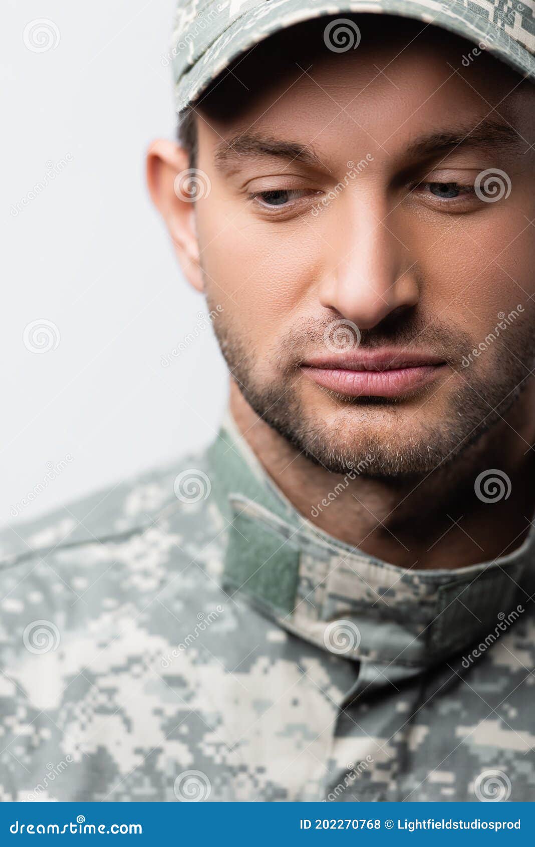 Military Man in Uniform Looking Down Stock Photo - Image of pensive ...