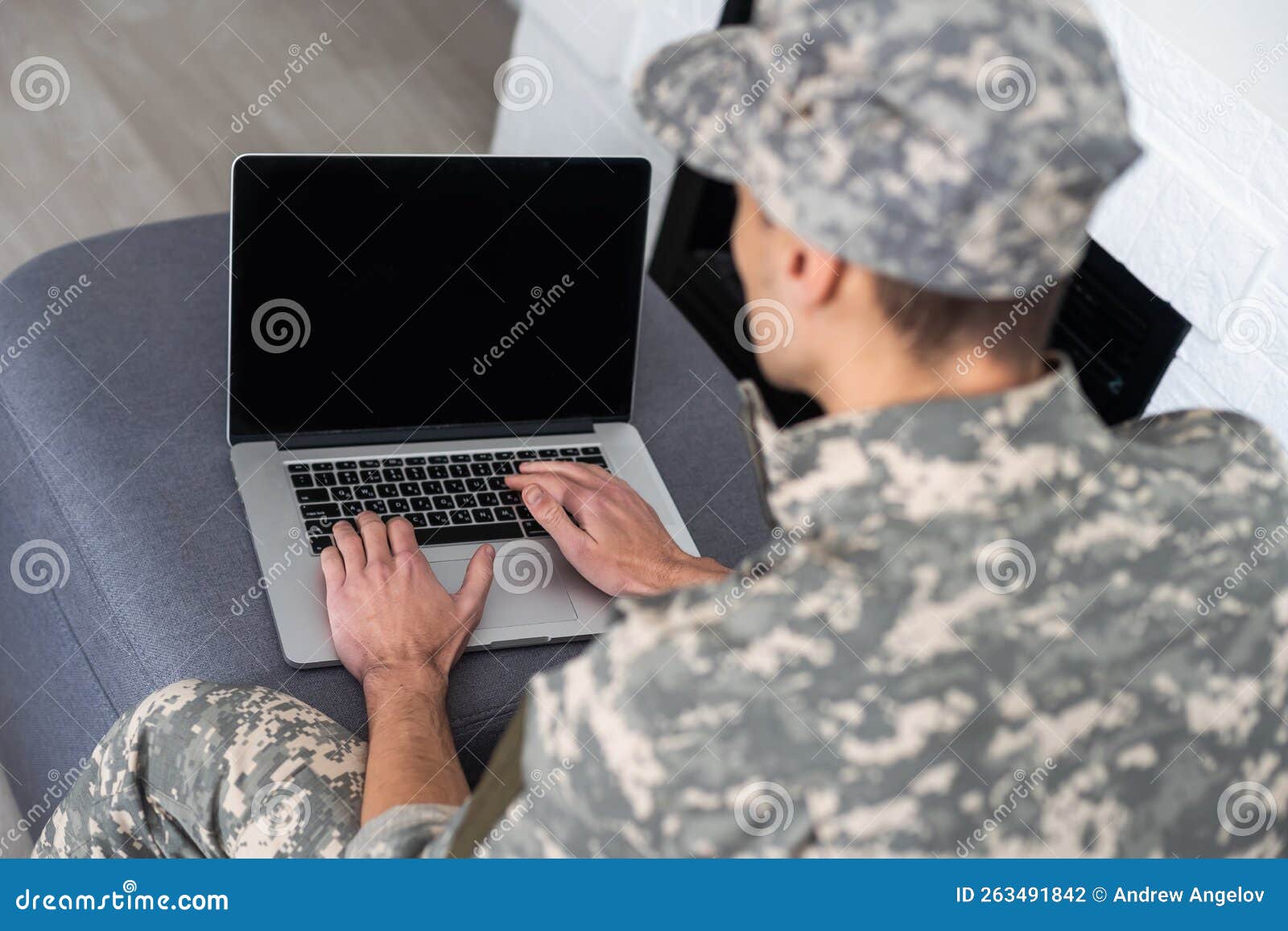 Military Man in Uniform Looking at Laptop Editorial Photography - Image ...