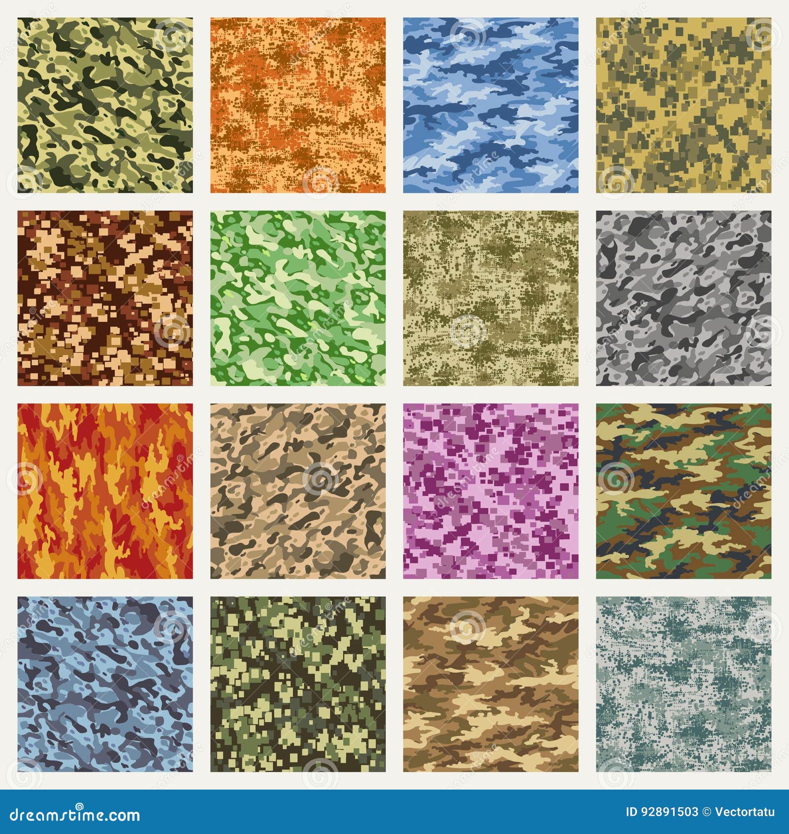 Military And Marine Uniform Camouflage Patterns Cartoon Vector ...