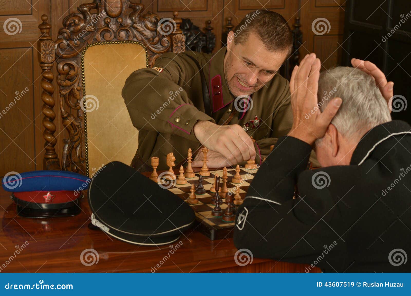 Military Mature General Playing Chess with Soldier Stock Image - Image ...