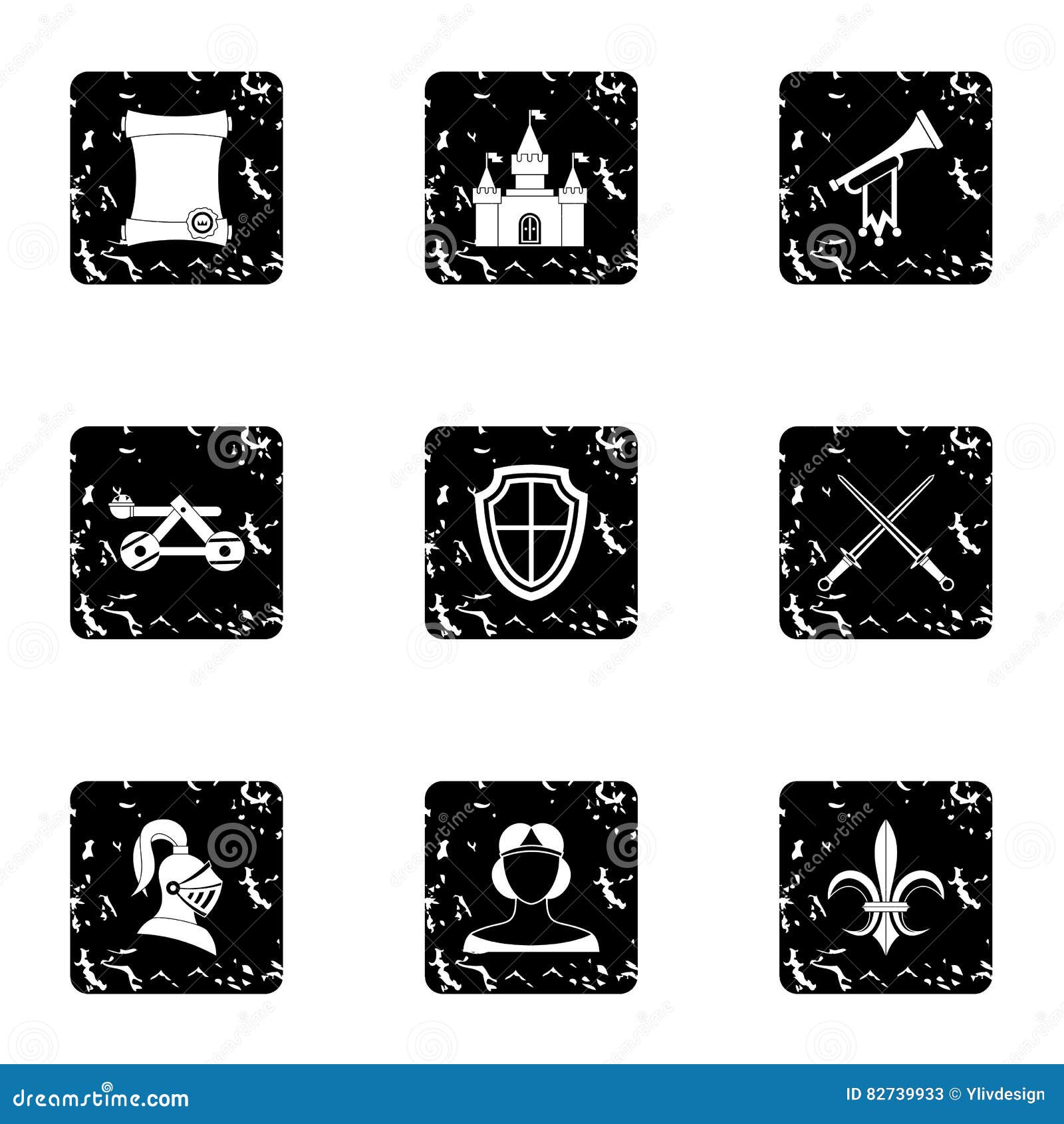 Military Middle Ages Icons Set, Grunge Style Stock Vector ...