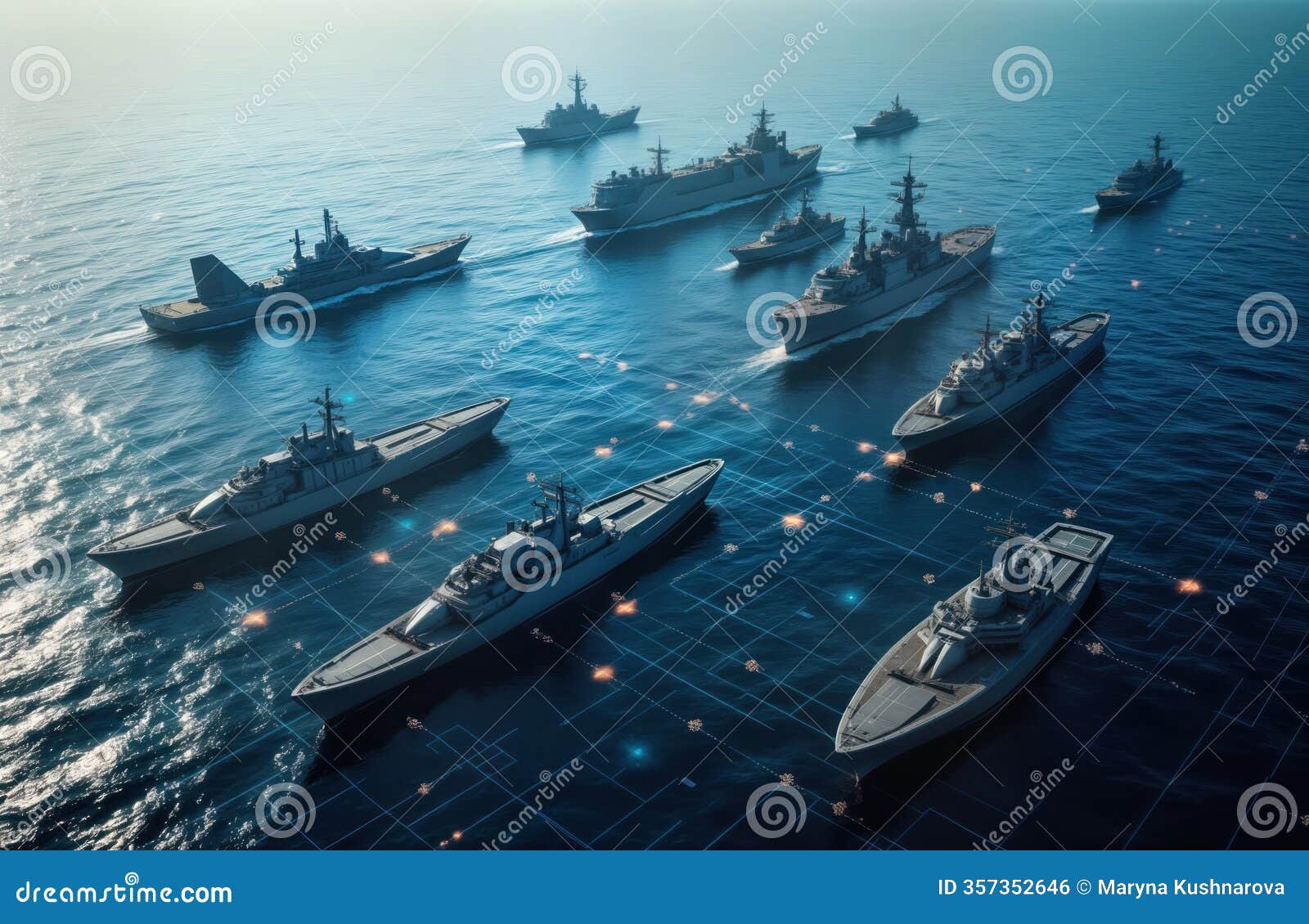 Military Naval Fleet Deployed at Sea. Modern Warships Arranged in ...