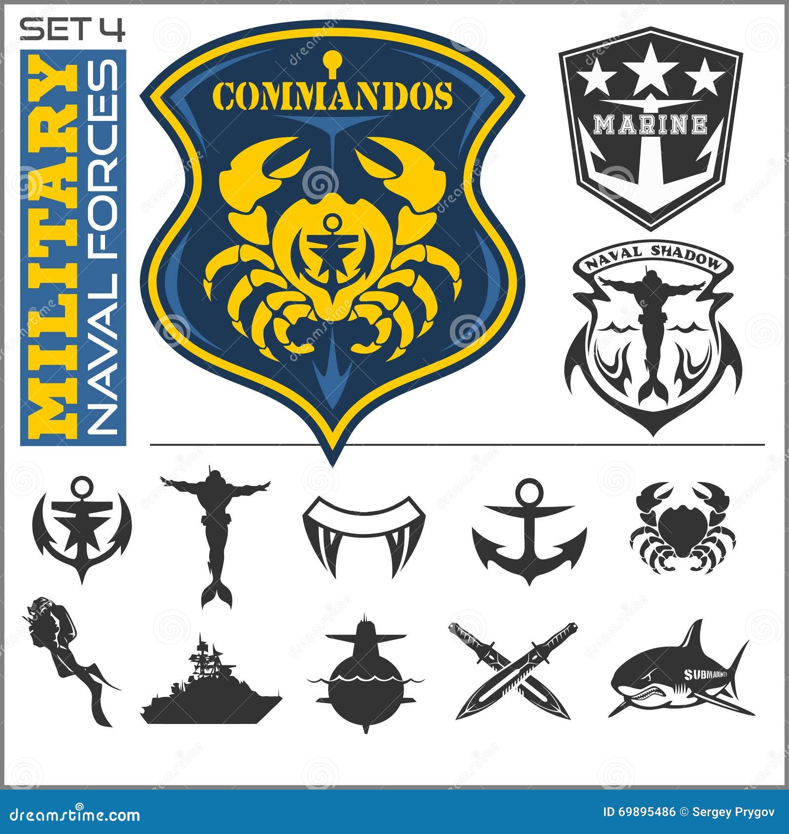 Military and Naval Forces Badges, Design Elements - Vector Set. Stock ...