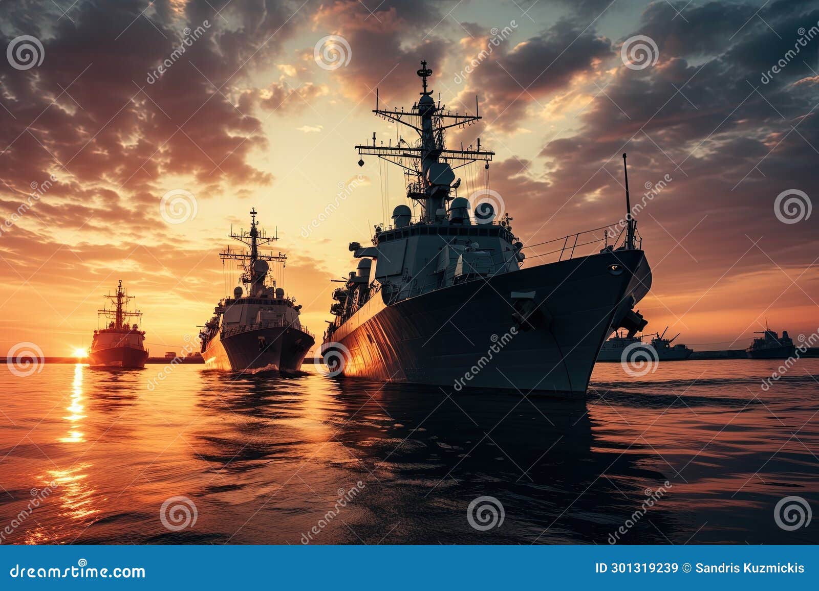 Military Navy Ships in a Sea at Sunset. Generative AI Stock ...