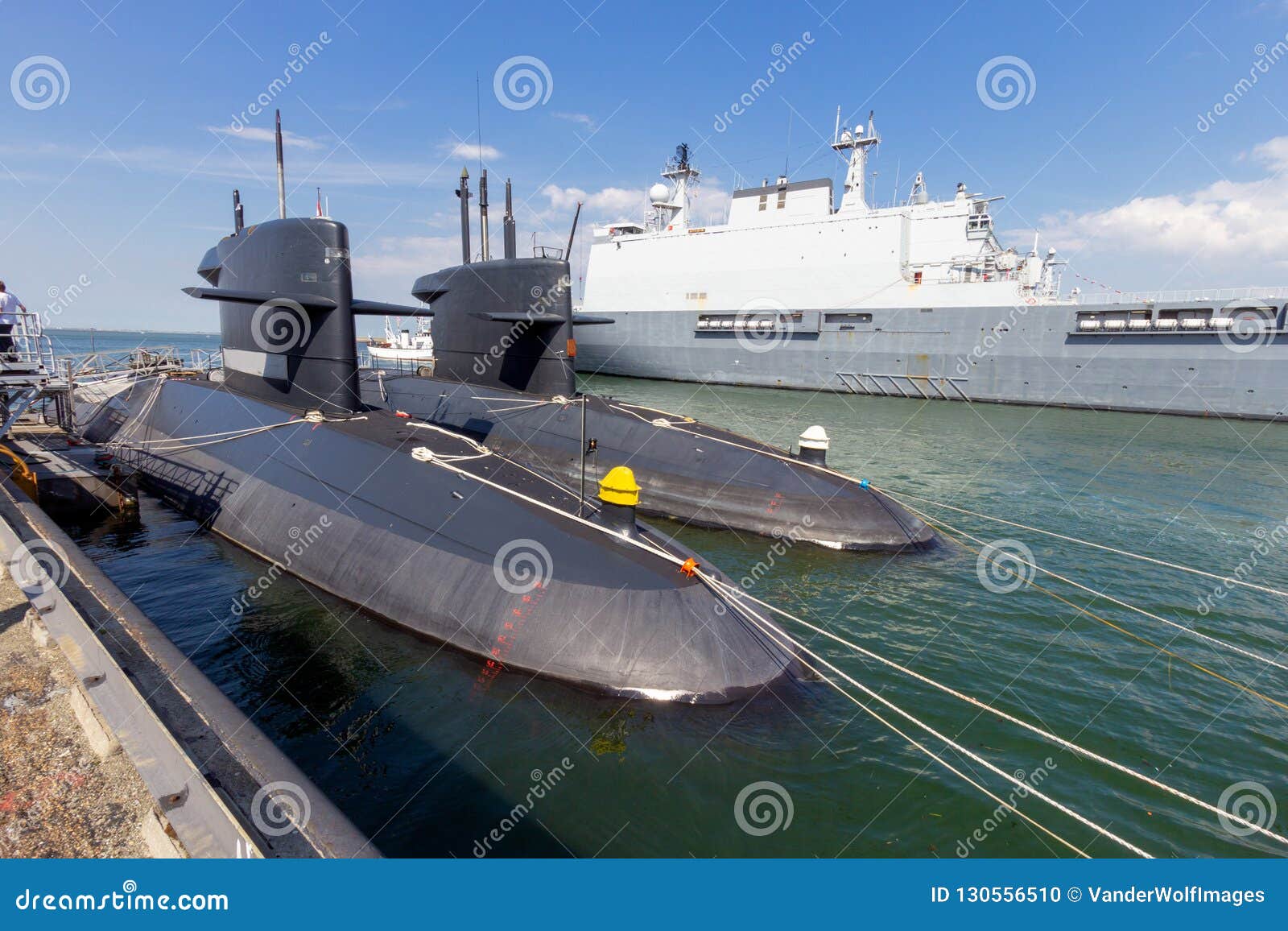 Military navy submarine stock photo. Image of ship, anchored - 130556510