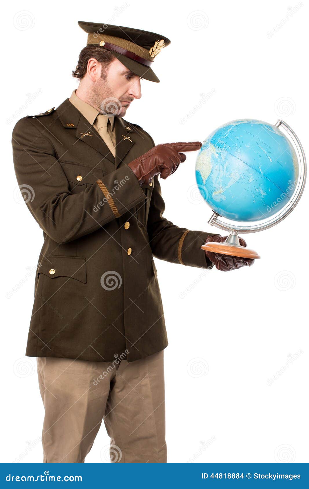 Military Officer Pointing the Globe Stock Photo - Image of gilding ...