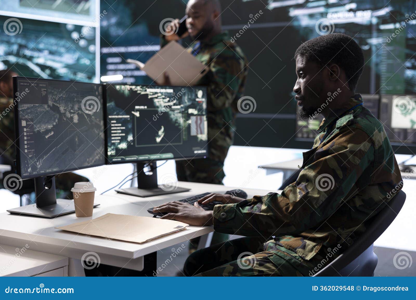 Military Personnel in High Tech Control Room Work on Data Integration ...