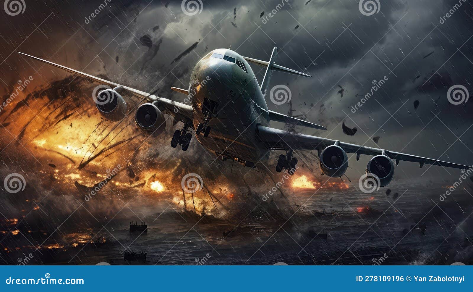 Military Plane Crashes in a Storm in a Storm. Generative AI Stock Photo ...