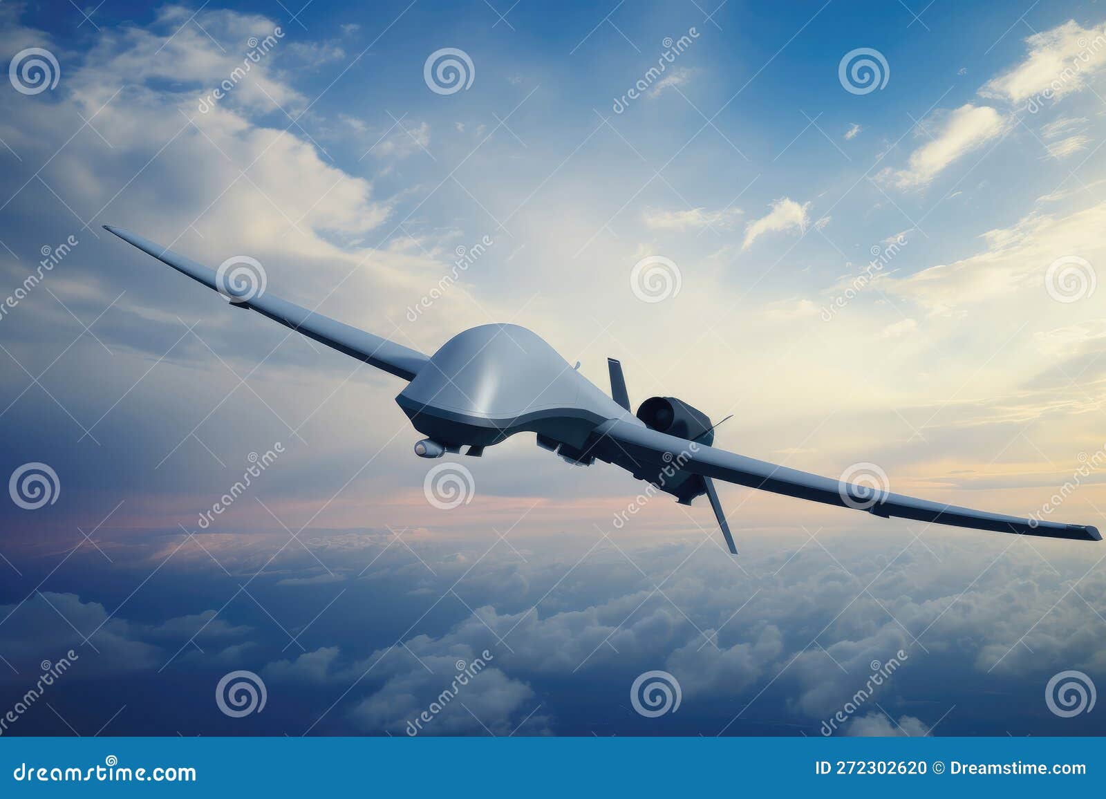 Military Reconnaissance Drone Flies High in the Sky. Created with ...