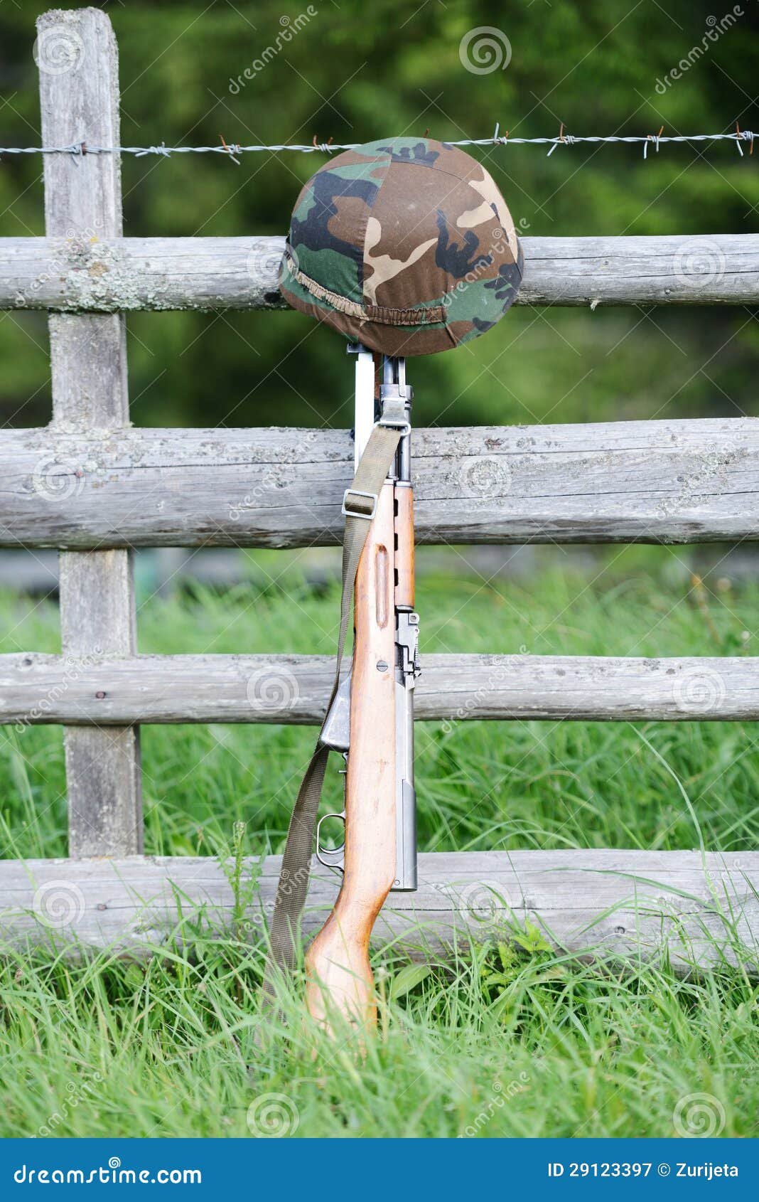 Military rifle and helmet stock image. Image of rifle - 29123397