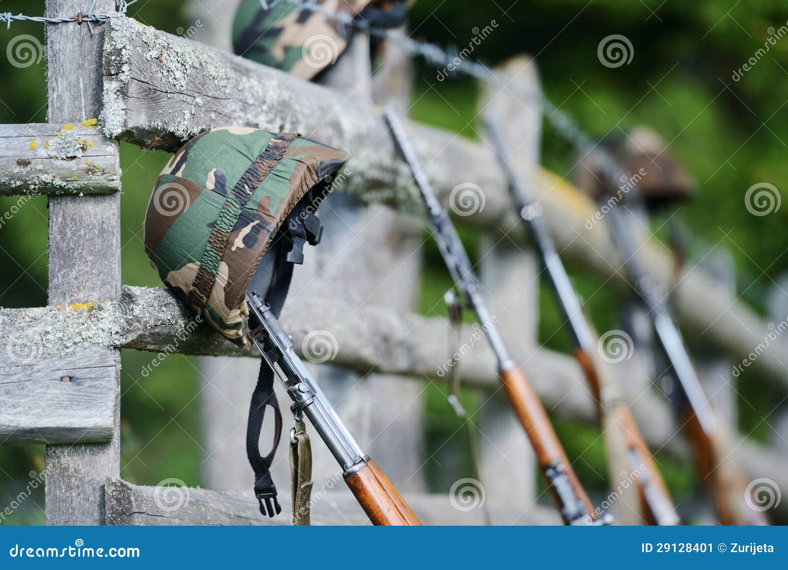 Military rifle and helmet stock image. Image of grass - 29128401