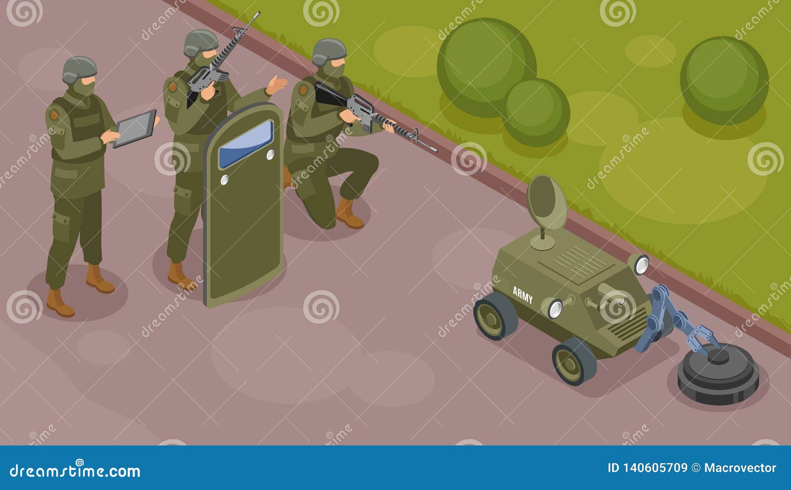 Military Robots Isometric Emblem Vector Illustration | CartoonDealer ...
