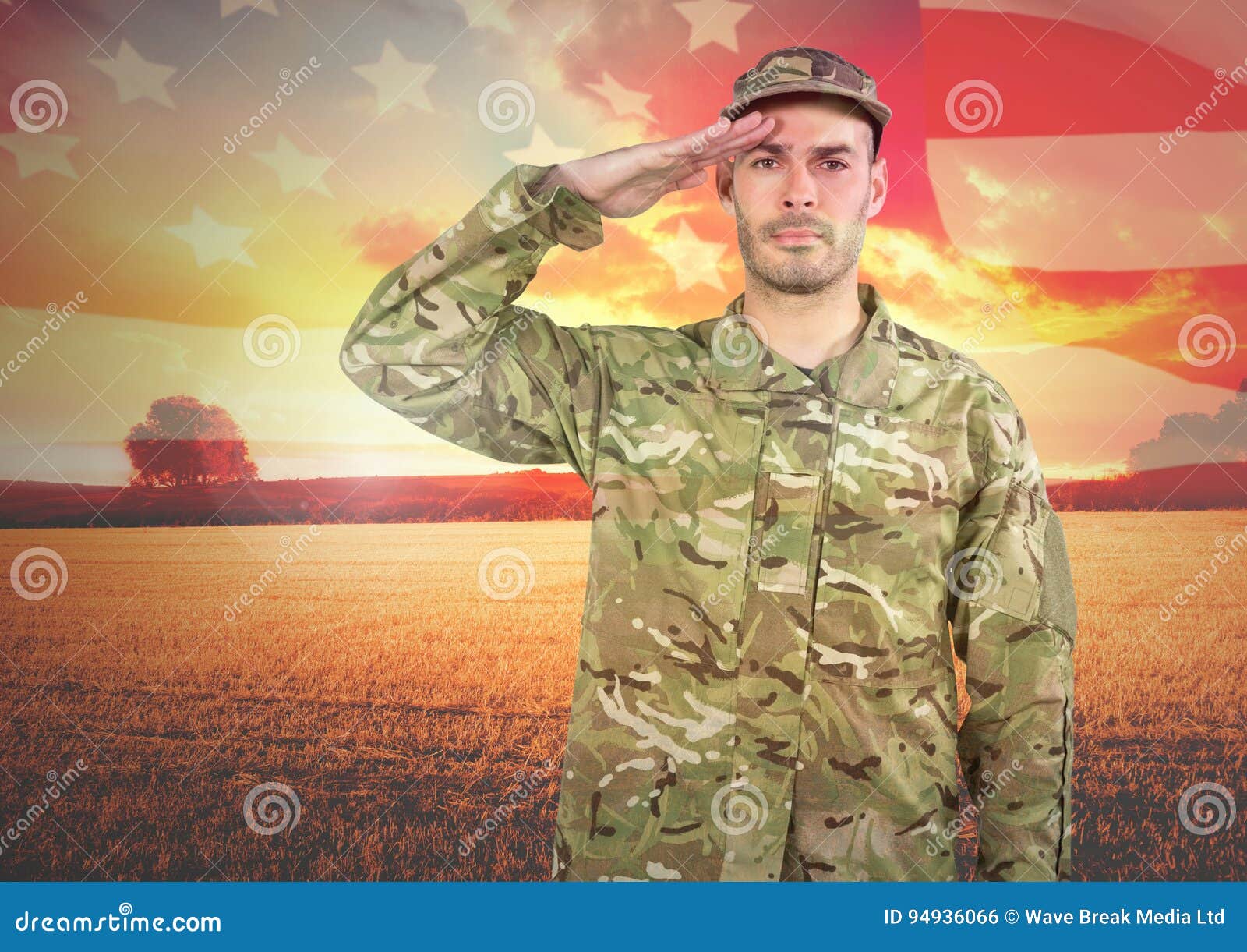 Military Saluting Against Landscape Sunset Stock Photo - Image of empty ...