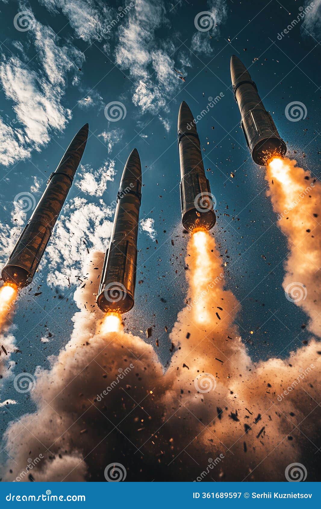 Military Shells Soaring in the Sky during Modern Warfare Confrontation ...