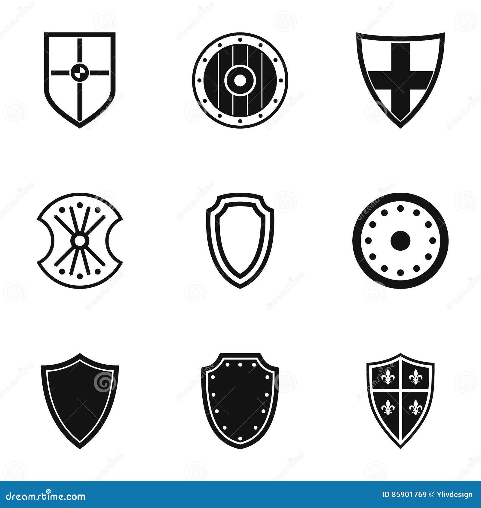 Military Shield Icons Set, Simple Style Stock Vector - Illustration of ...