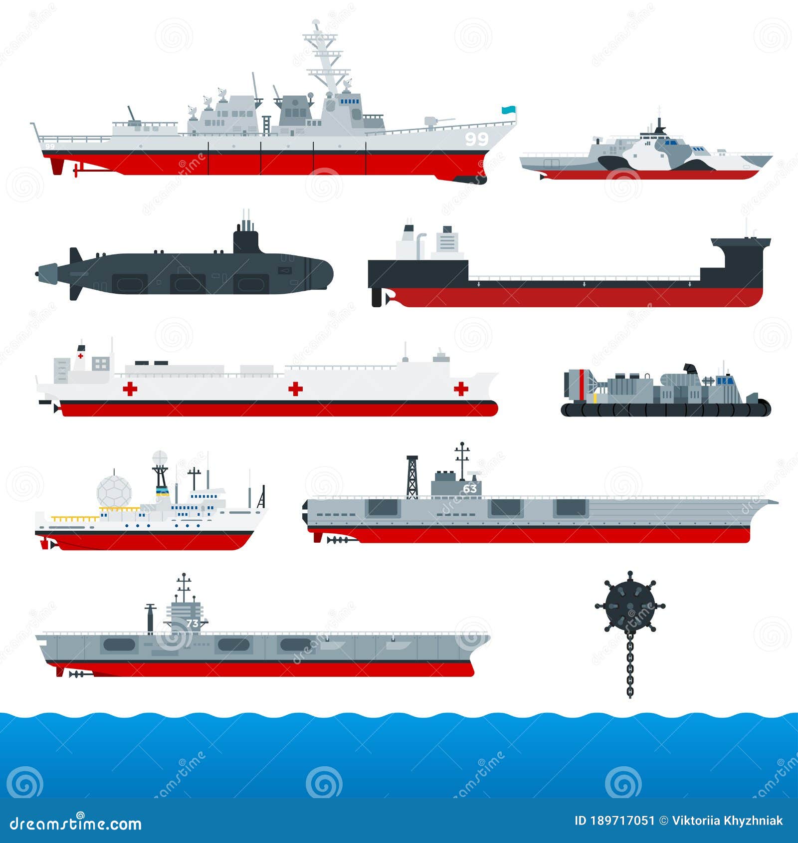Military Ships Flat Vector Illustration Stock Vector - Illustration of ...