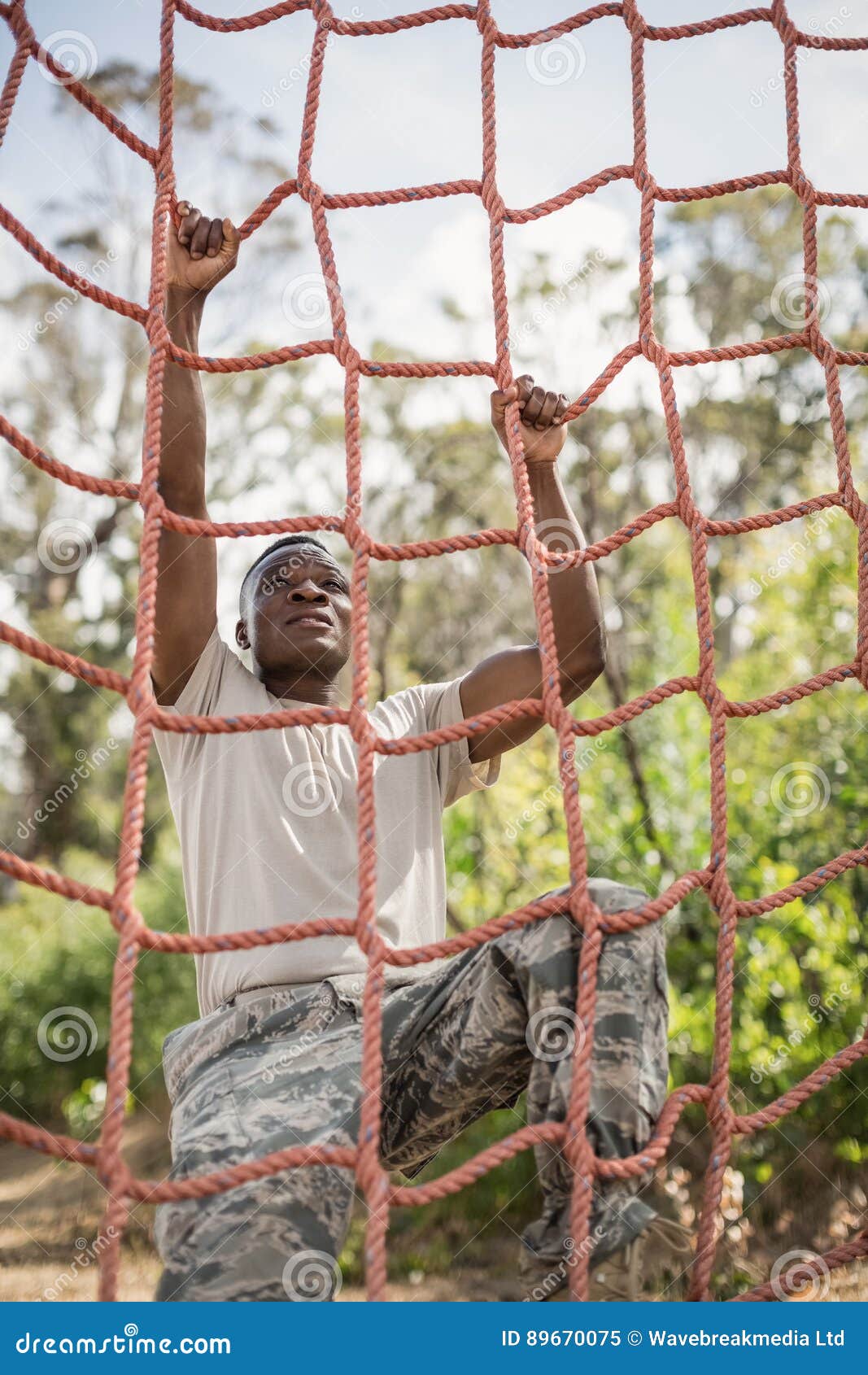Military Soldier Climbing Net during Obstacle Course Stock Image ...