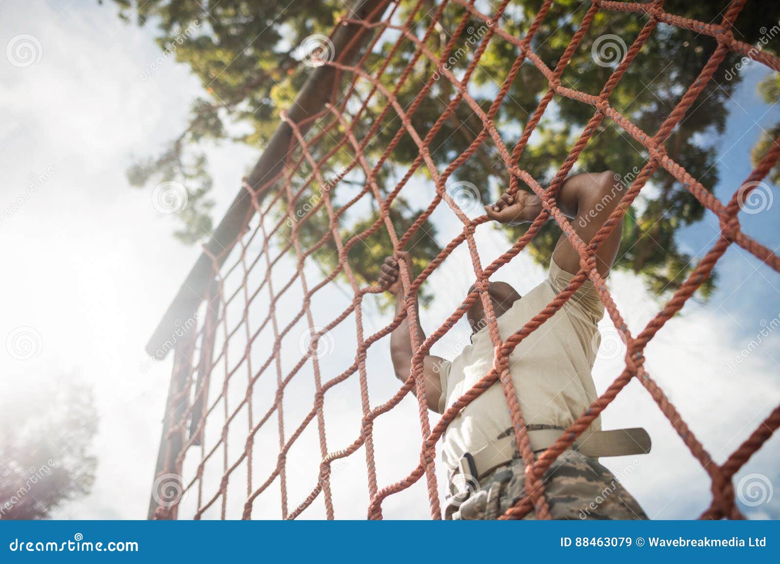 Military Soldier Climbing Rope during Obstacle Course Stock Image ...