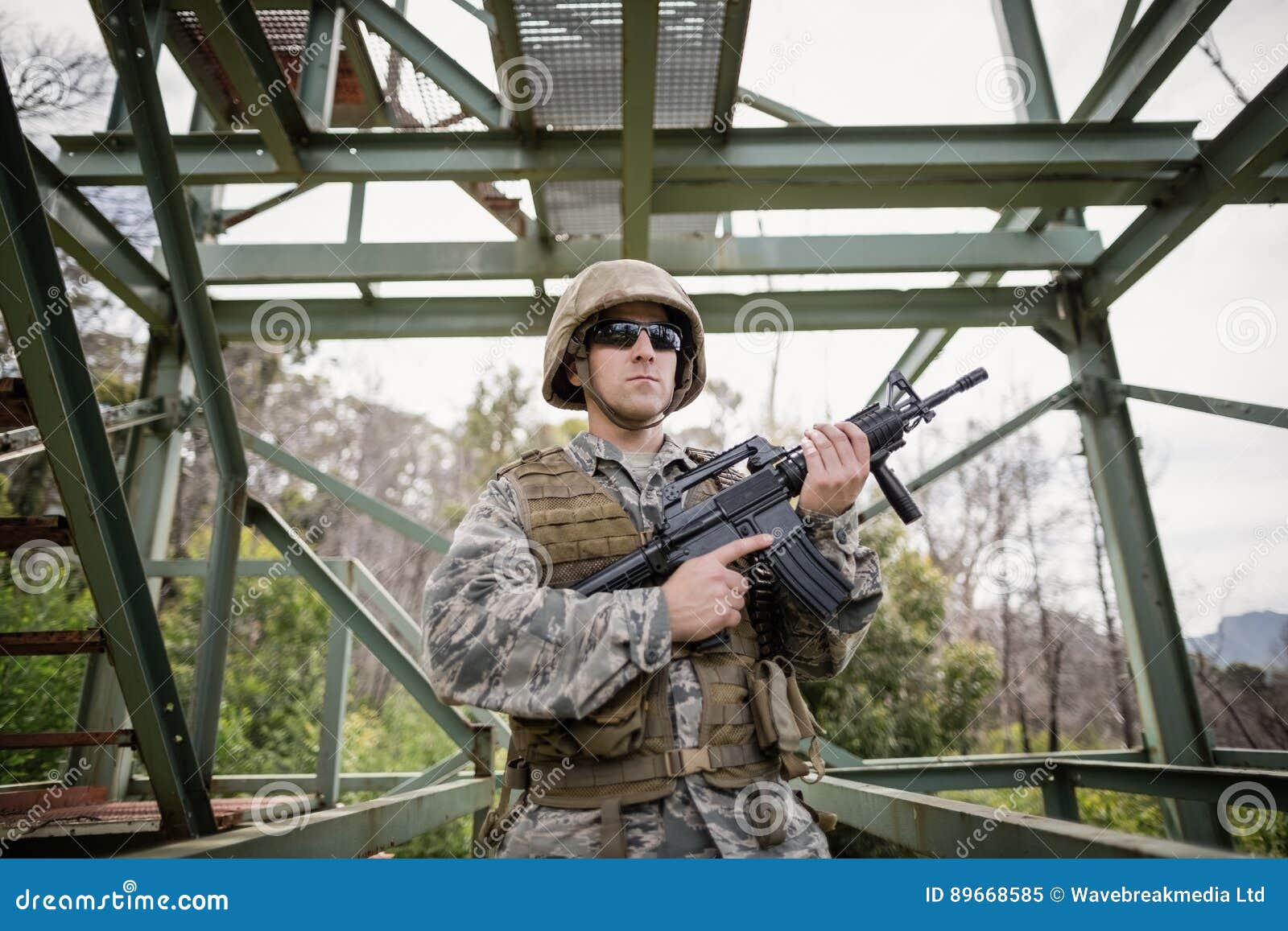 Military Soldier Guarding with a Rifle Stock Image - Image of camp ...