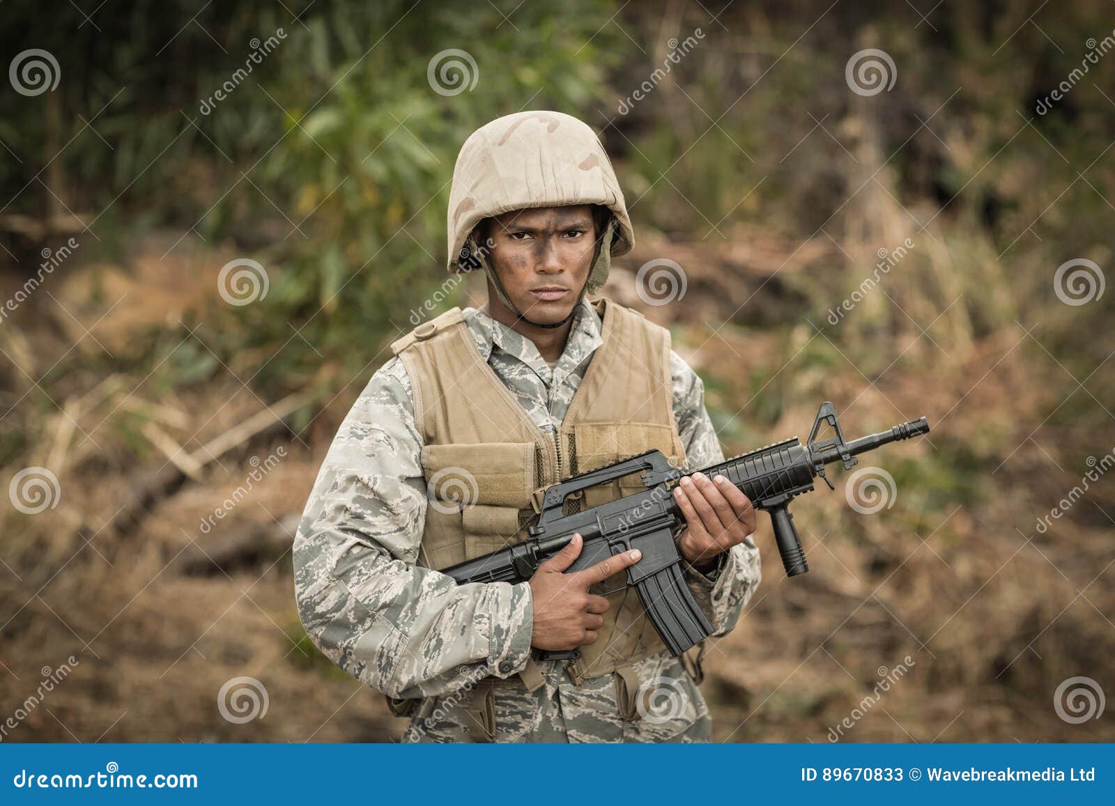 Military Soldier Guarding with a Rifle in a Boot Camp Stock Image ...