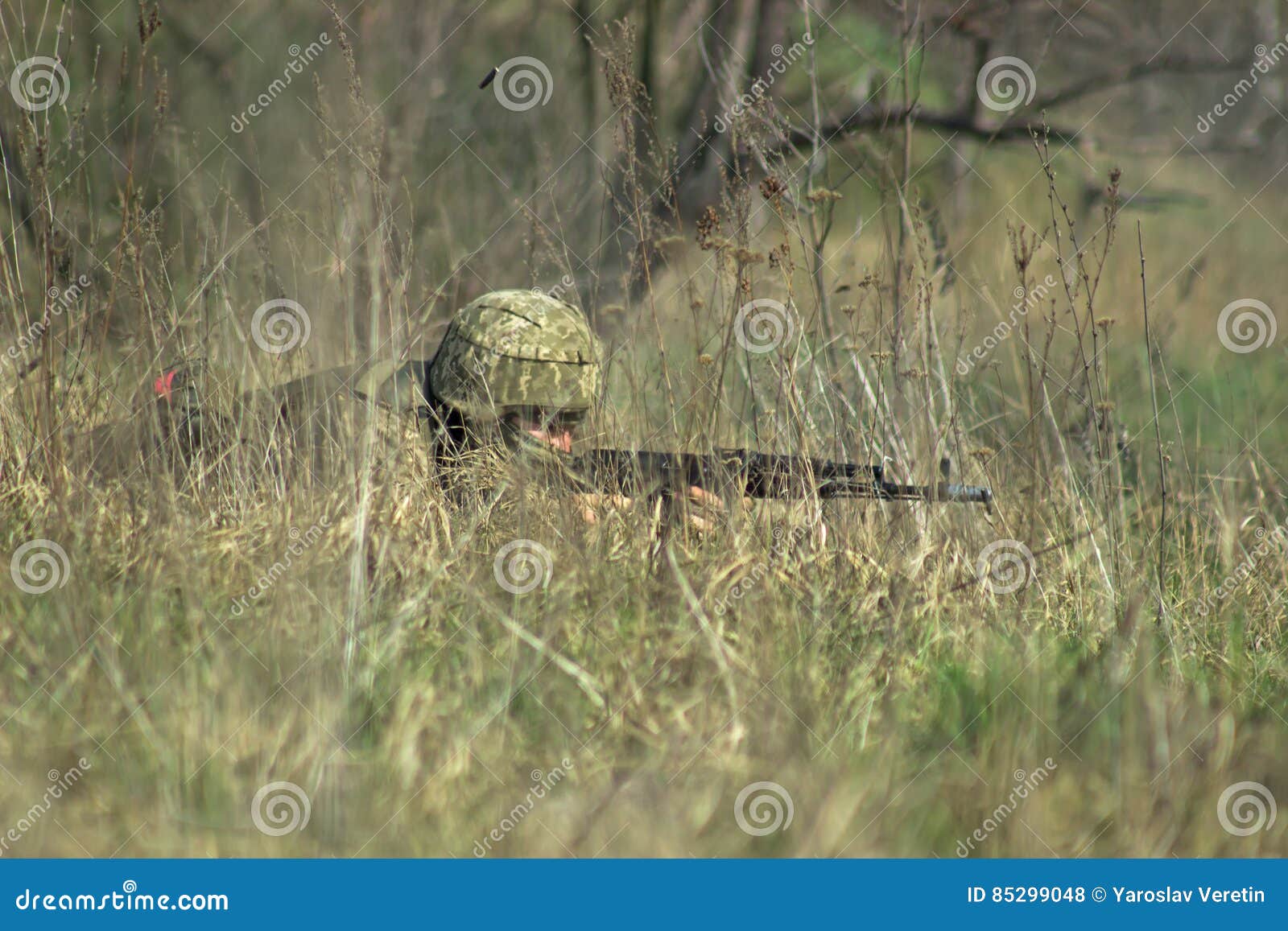 Military Soldier at Hideout with Kalashnikov Stock Photo - Image of ...