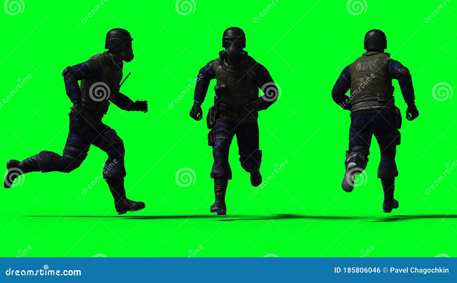 Military Soldier Isolate on Green Screen. 3d Rendering. Stock ...