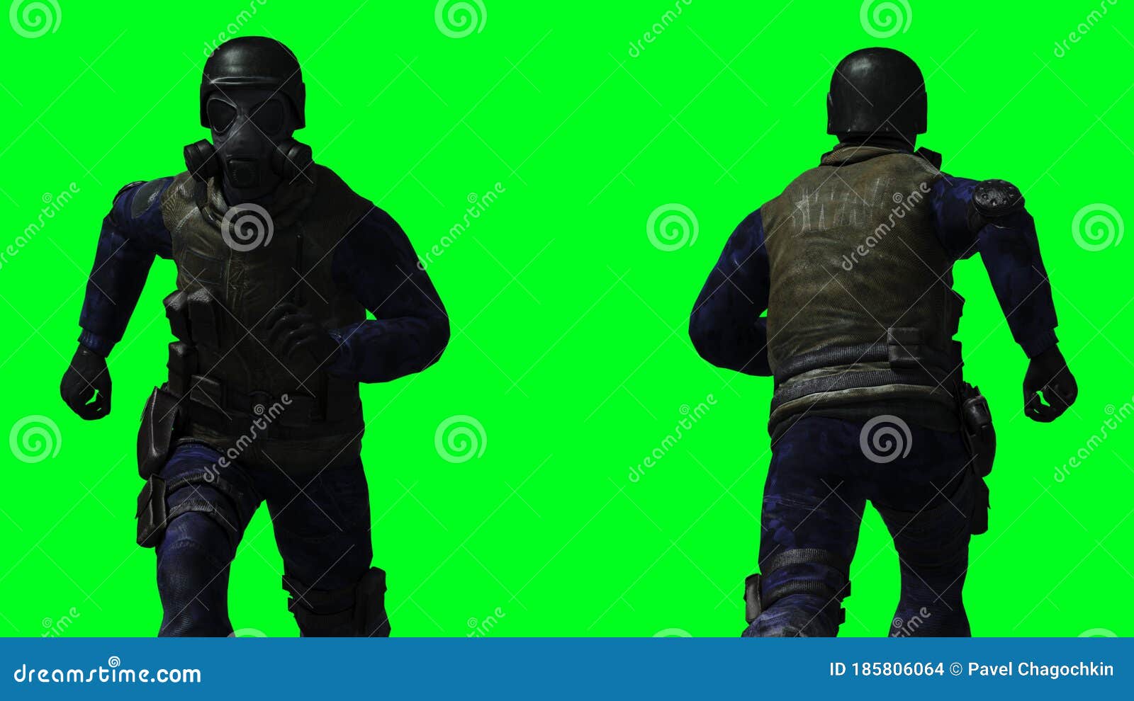 Military Soldier Isolate on Green Screen. 3d Rendering. Stock ...