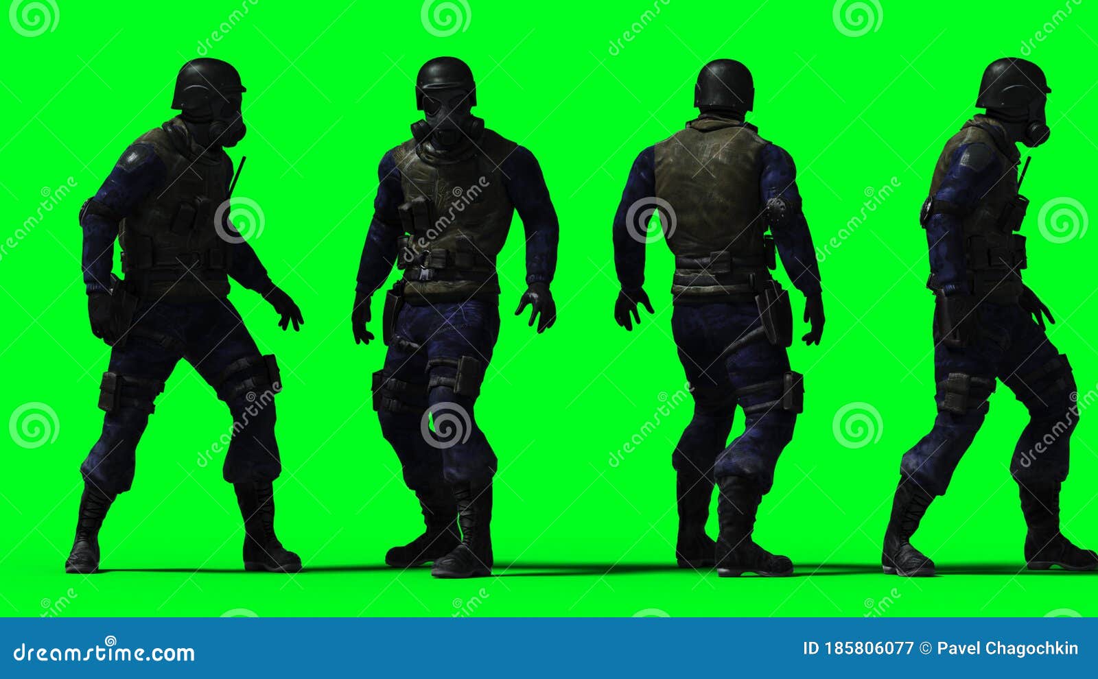 Military Soldier Isolate on Green Screen. 3d Rendering. Stock ...