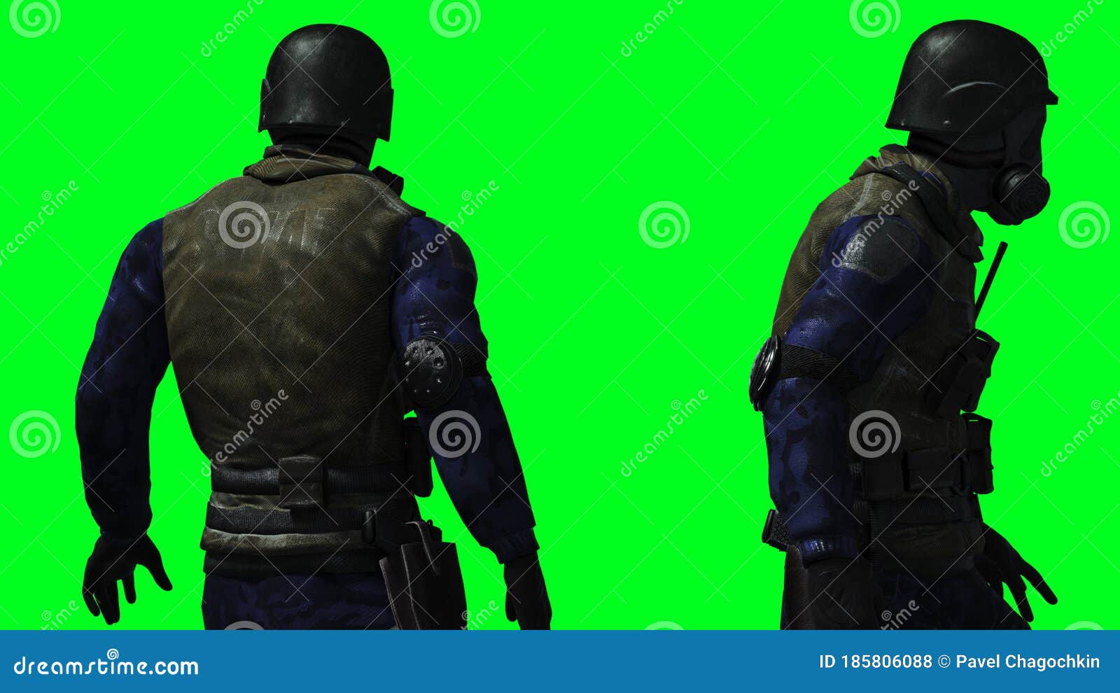 Military Soldier Isolate on Green Screen. 3d Rendering. Stock ...